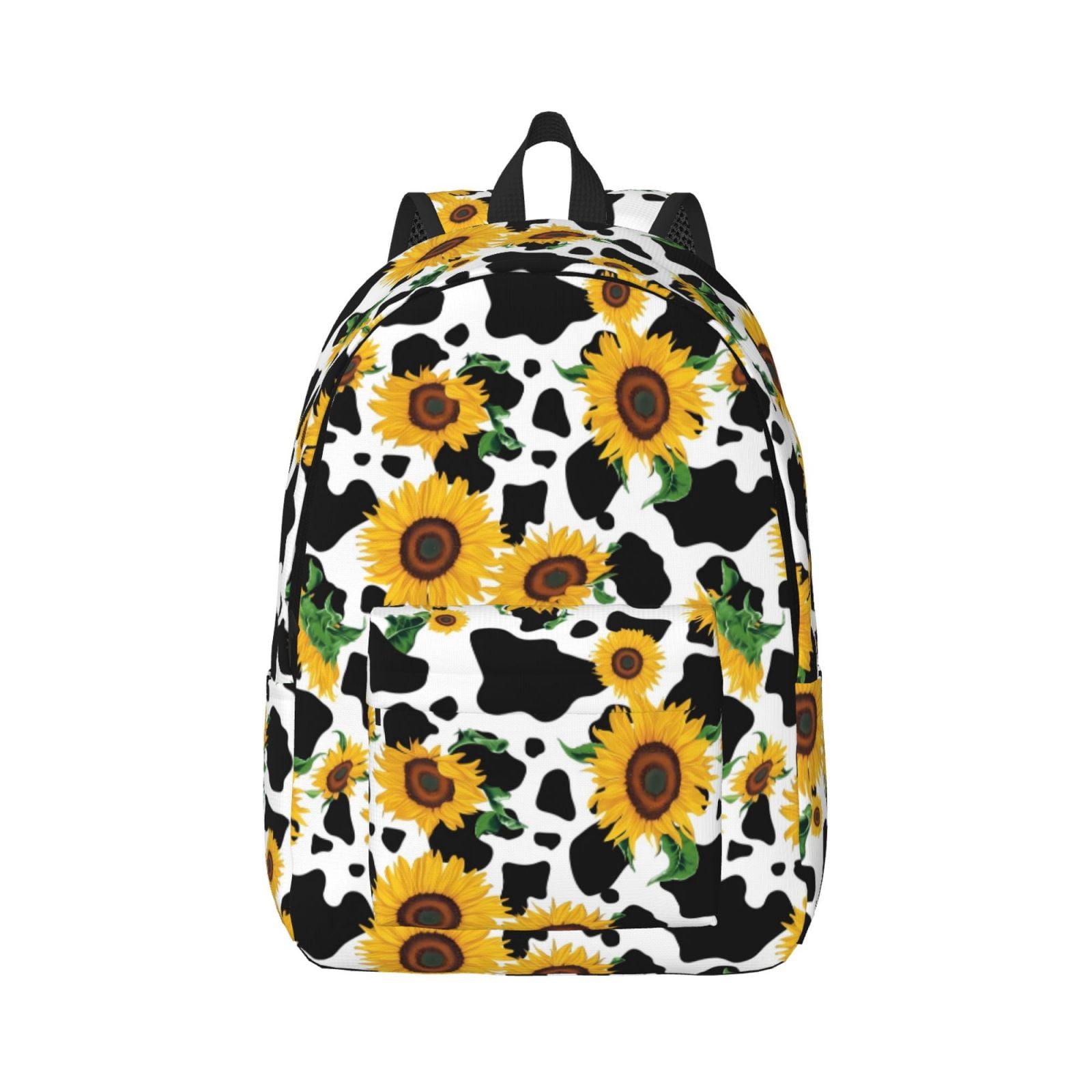 Qekee Cute Cow Print Sunflower D Pattern Canvas Backpack, Book Bag ...