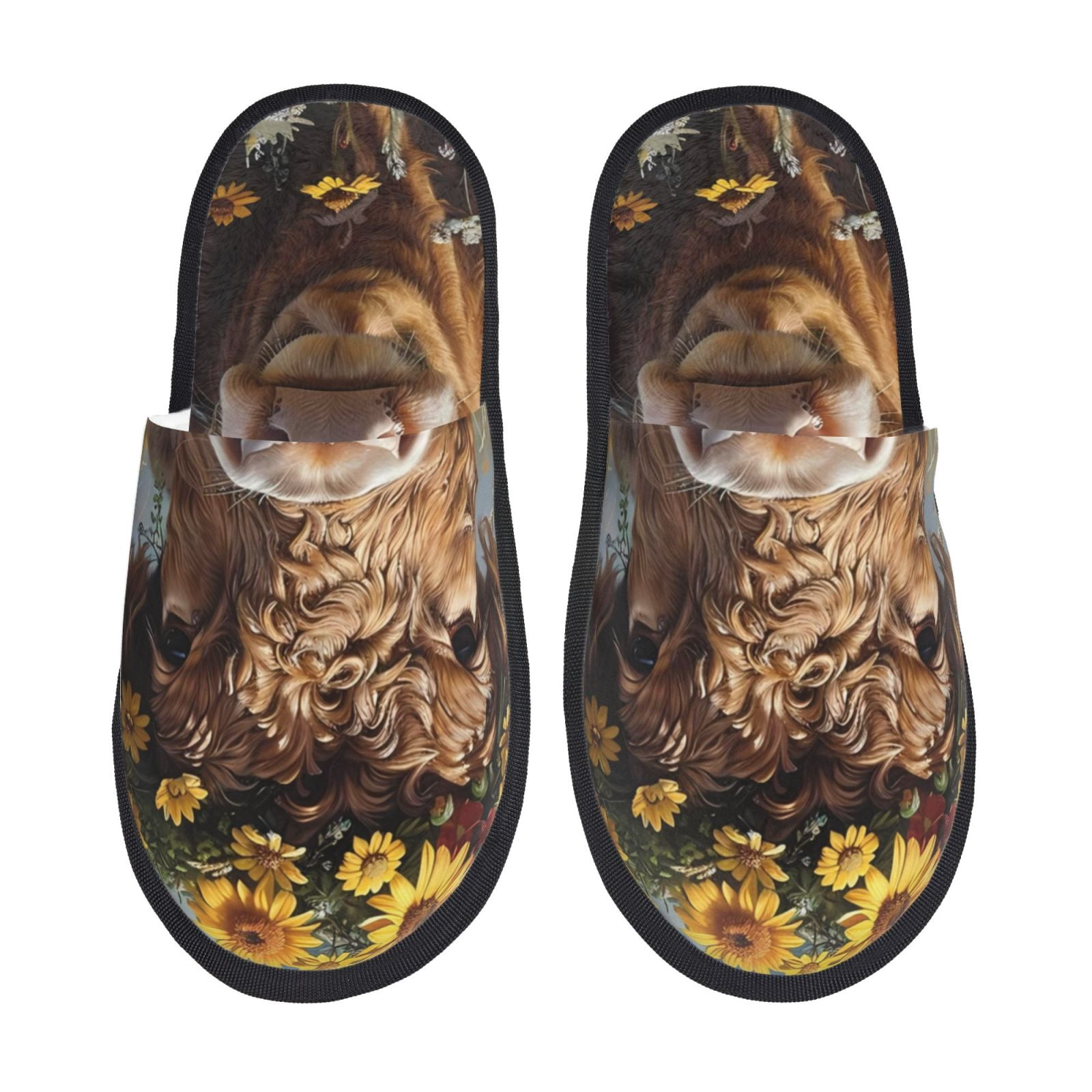 Qekee Cute Cow Sunflower Crown A Print Furry Slippers for Women and Men ...