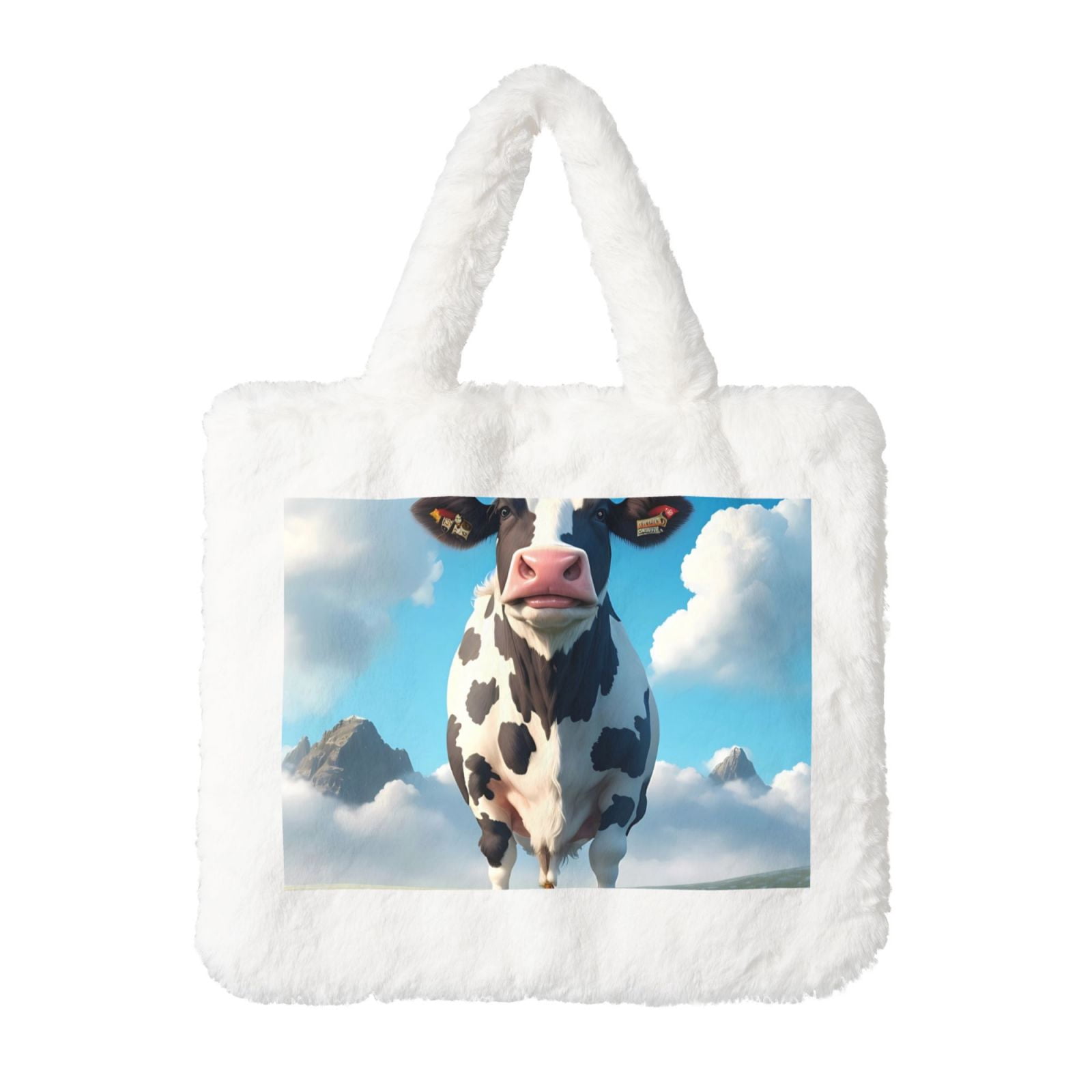 Qekee Cute Daisy Cow A Print Plush Underarm Bag, Ladies Fluffy Shoulder ...
