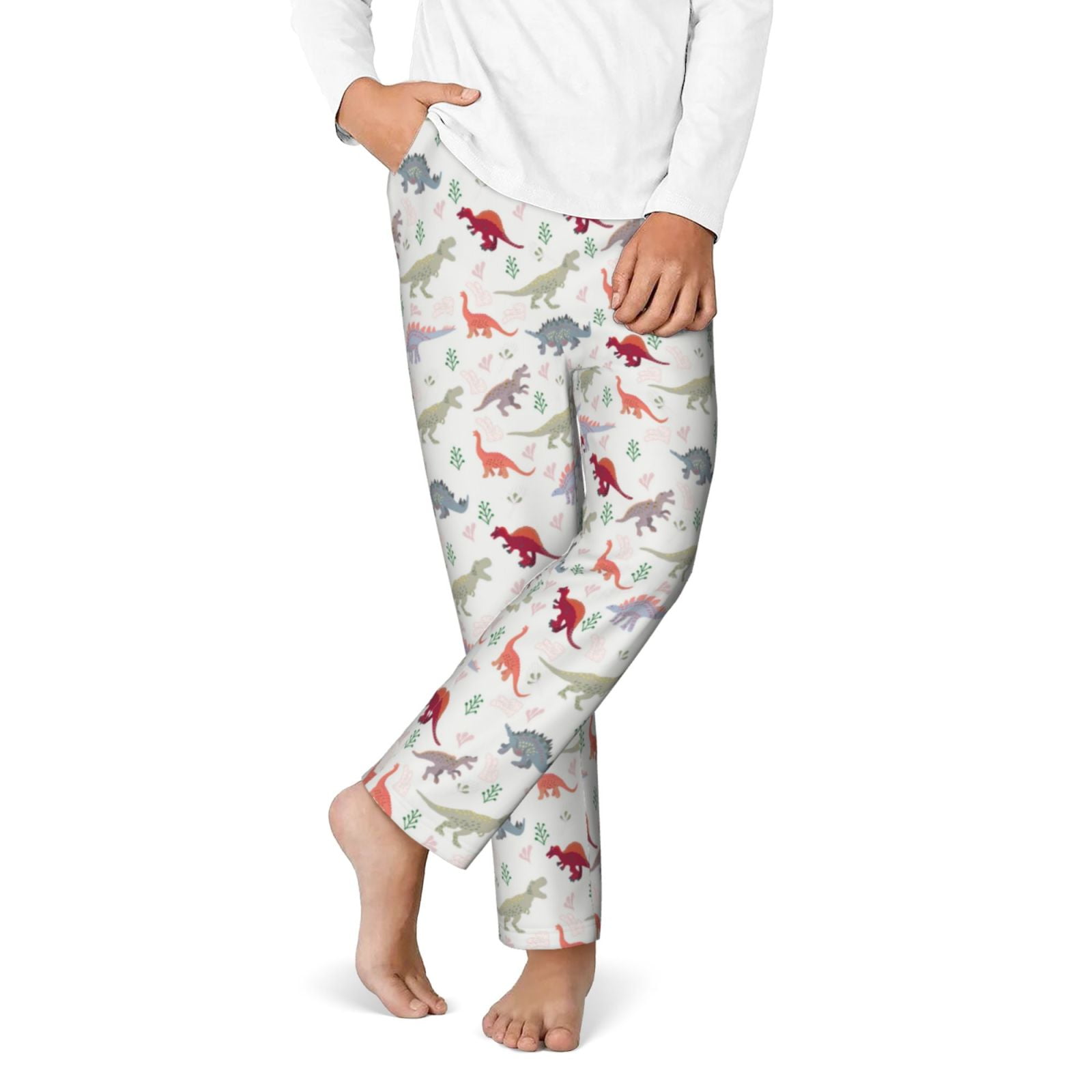 Qekee Cute Dinosaur Print Kids Pajama Pants, Teenagers' Bottom ...