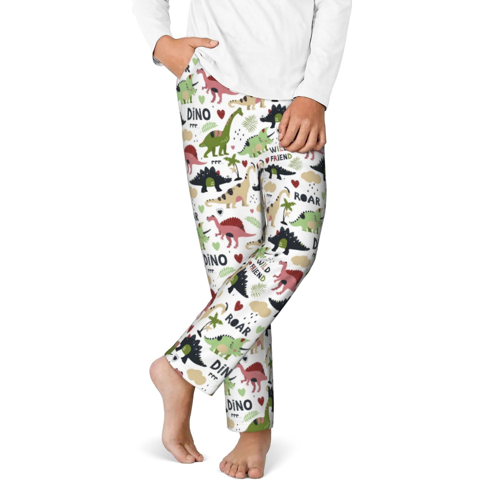Qekee Cute Dinosaurs Print Kids Pajama Pants, Teenagers' Bottom ...