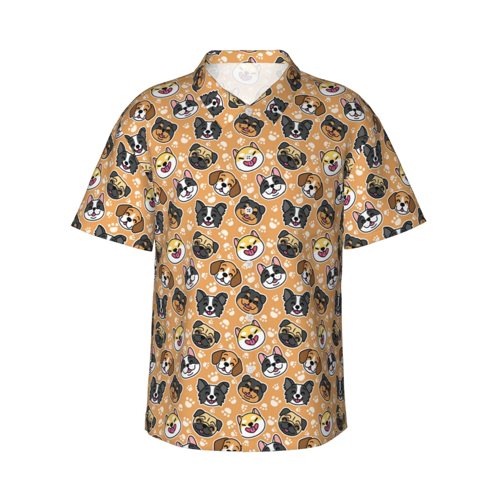 Qekee Cute Dogs Head print Hawaiian Shirt for Men Short Sleeve Button ...