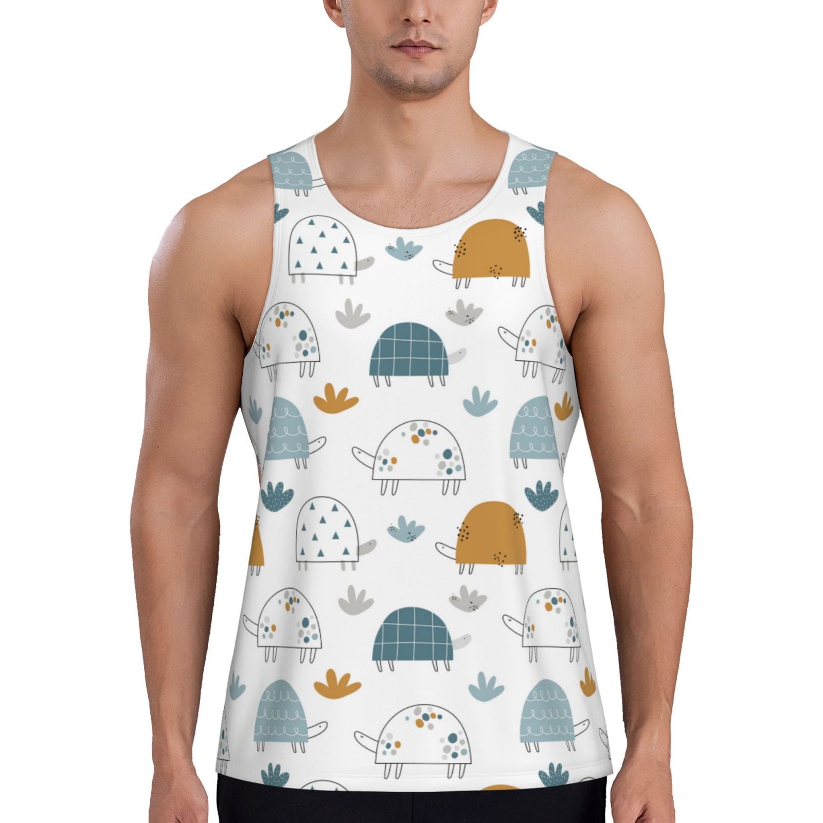Qekee Cute Doodle Turtles Print Men's Workout Tank Tops,Sleeveless ...