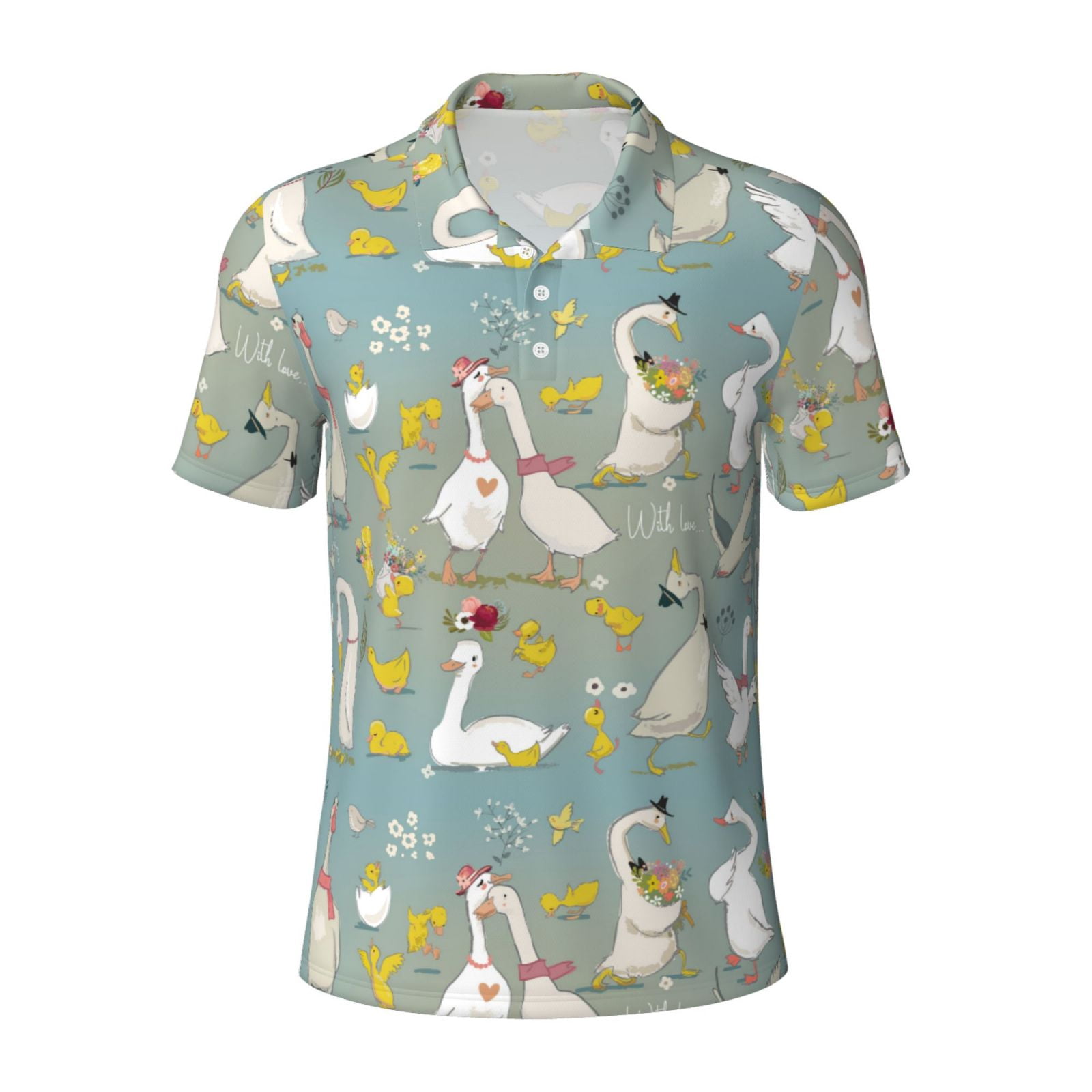 Qekee Cute Farm Birds for Mens Polo Shirts Casual Short Sleeve Button ...