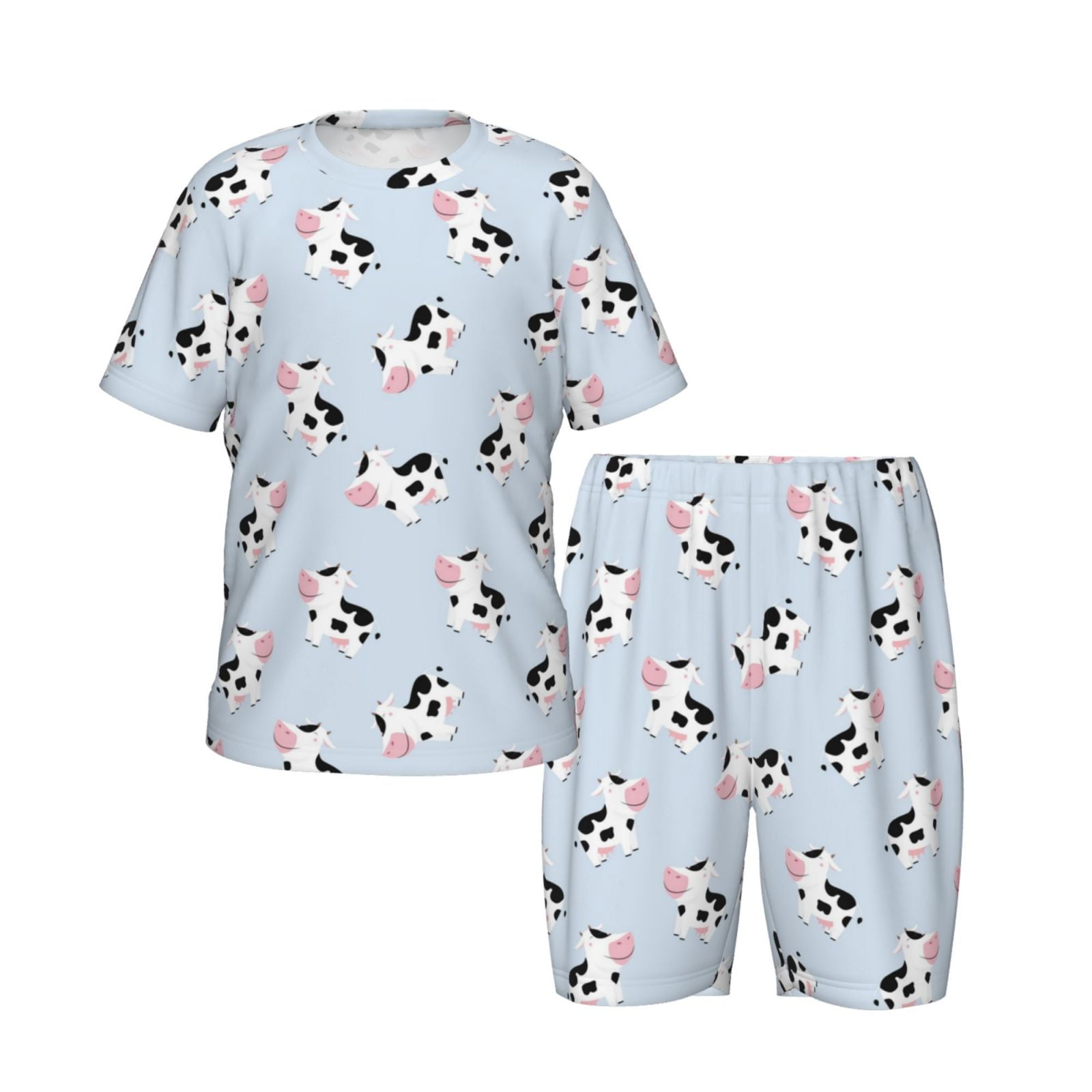 Qekee Cute Farm Cow print Short-Sleeved Summer Pajama Set for Girls and ...
