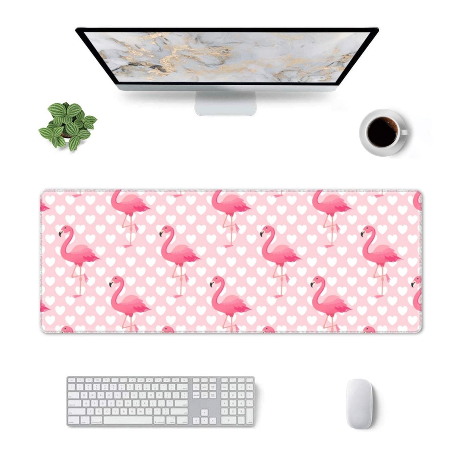 Qekee Cute Flamingo with Heart Print Mouse Pad,Desk Pad Protector ...