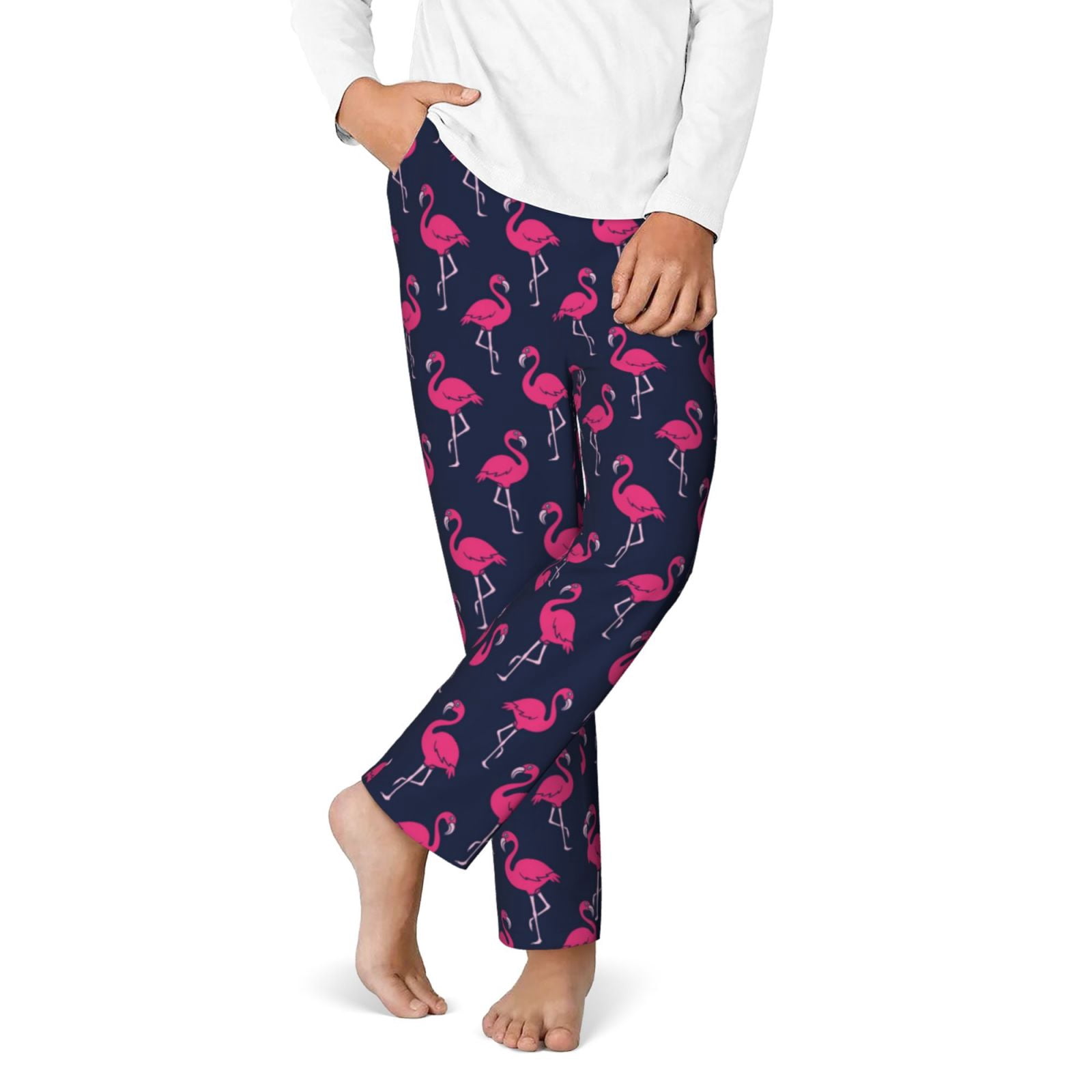 Qekee Cute Flamingo Print Kids Pajama Pants, Teenagers' Bottom ...