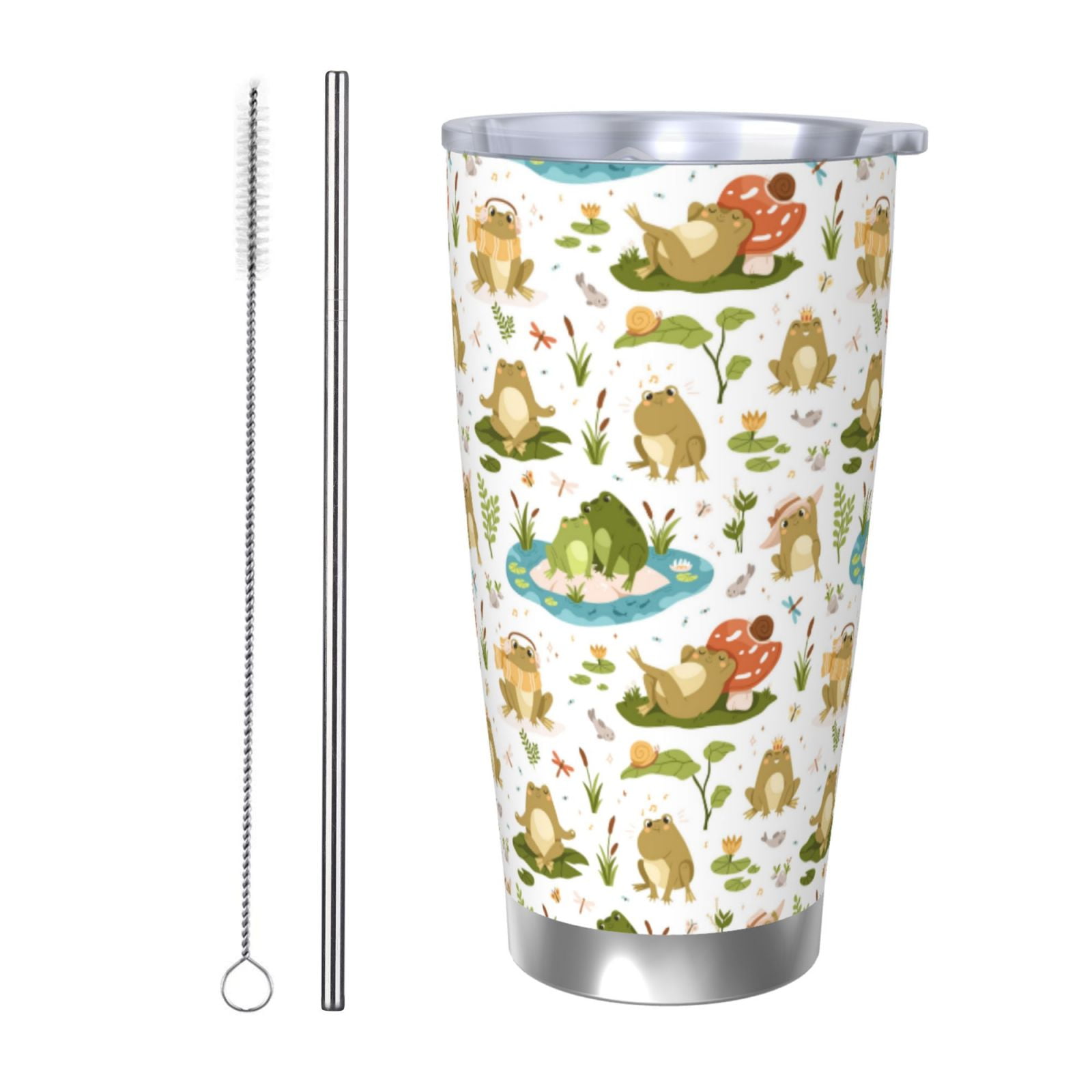 Qekee Cute Frog Print 20OZ Car Cup,Stainless Steel Vacuum Insulated ...