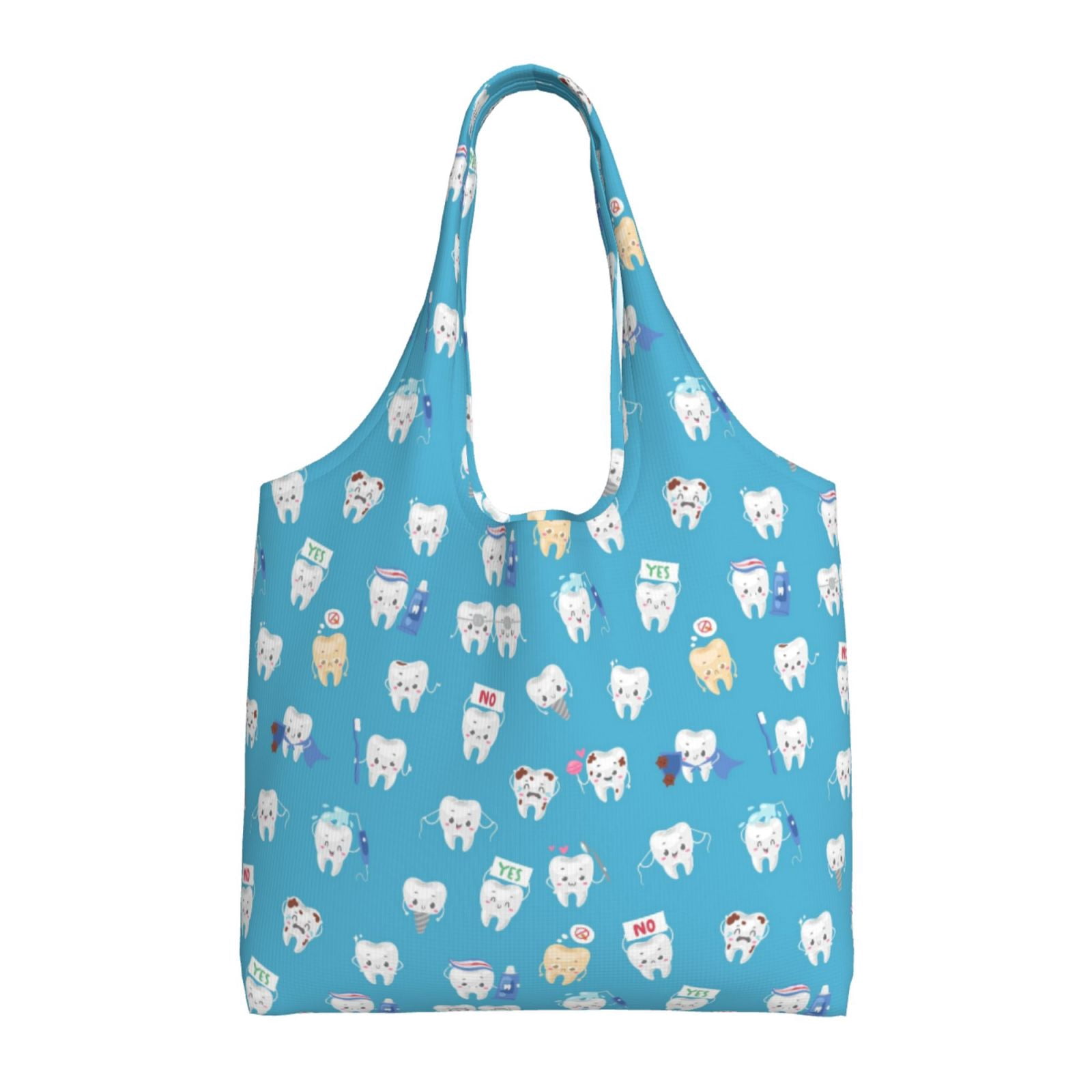 Qekee Cute Healthy Teeth for Canvas Aesthetic Tote Bag for Women Beach ...