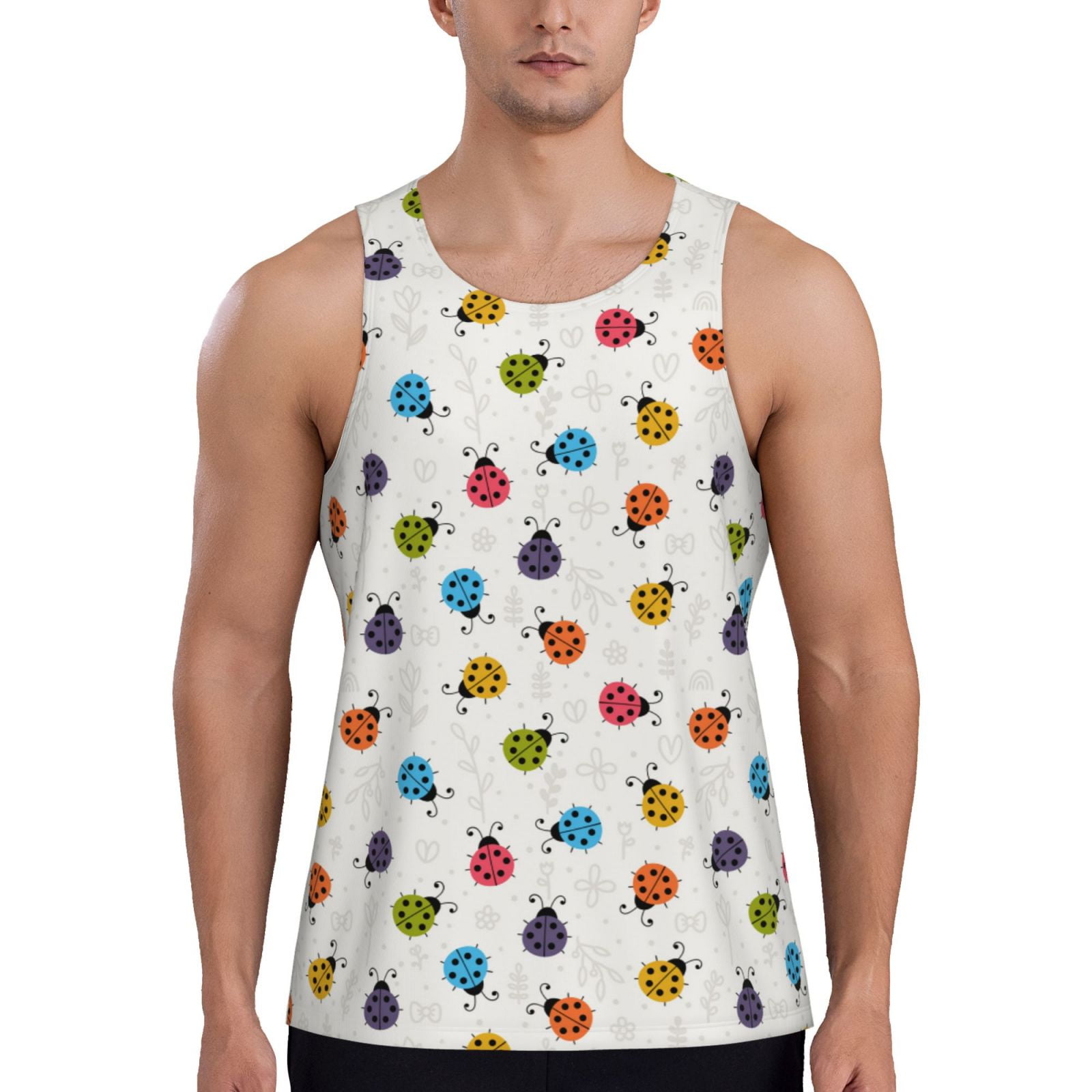 Qekee Cute Ladybugs Print Men's Workout Tank Tops,Sleeveless Muscle Gym ...