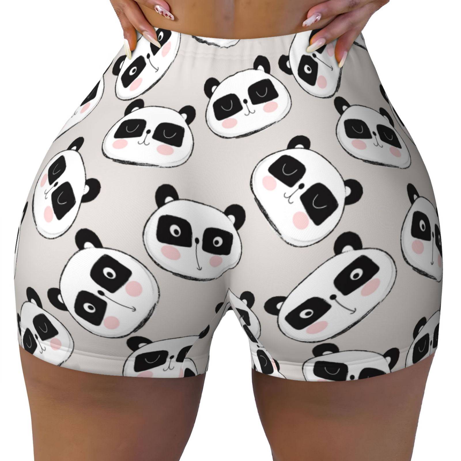 Qekee Cute Panda Women Workout Shorts, Sports shorts, Scrunch Butt ...