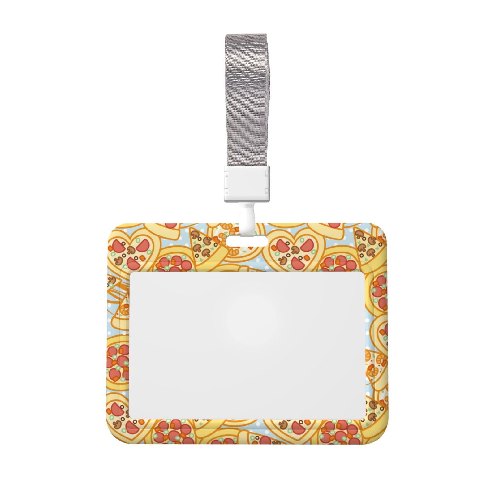 Qekee Cute Pizza In Various Print Card Badge Holder,Clear Name Tag ID ...