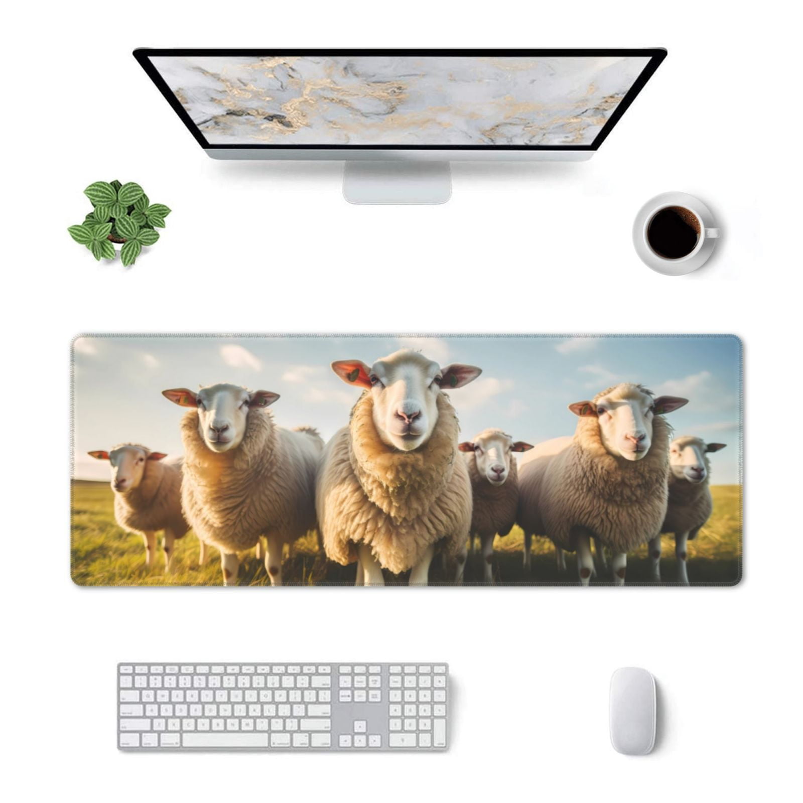 Qekee Cute Prairie Sheep Herd Print Mouse Pad,Desk Pad Protector,Office ...