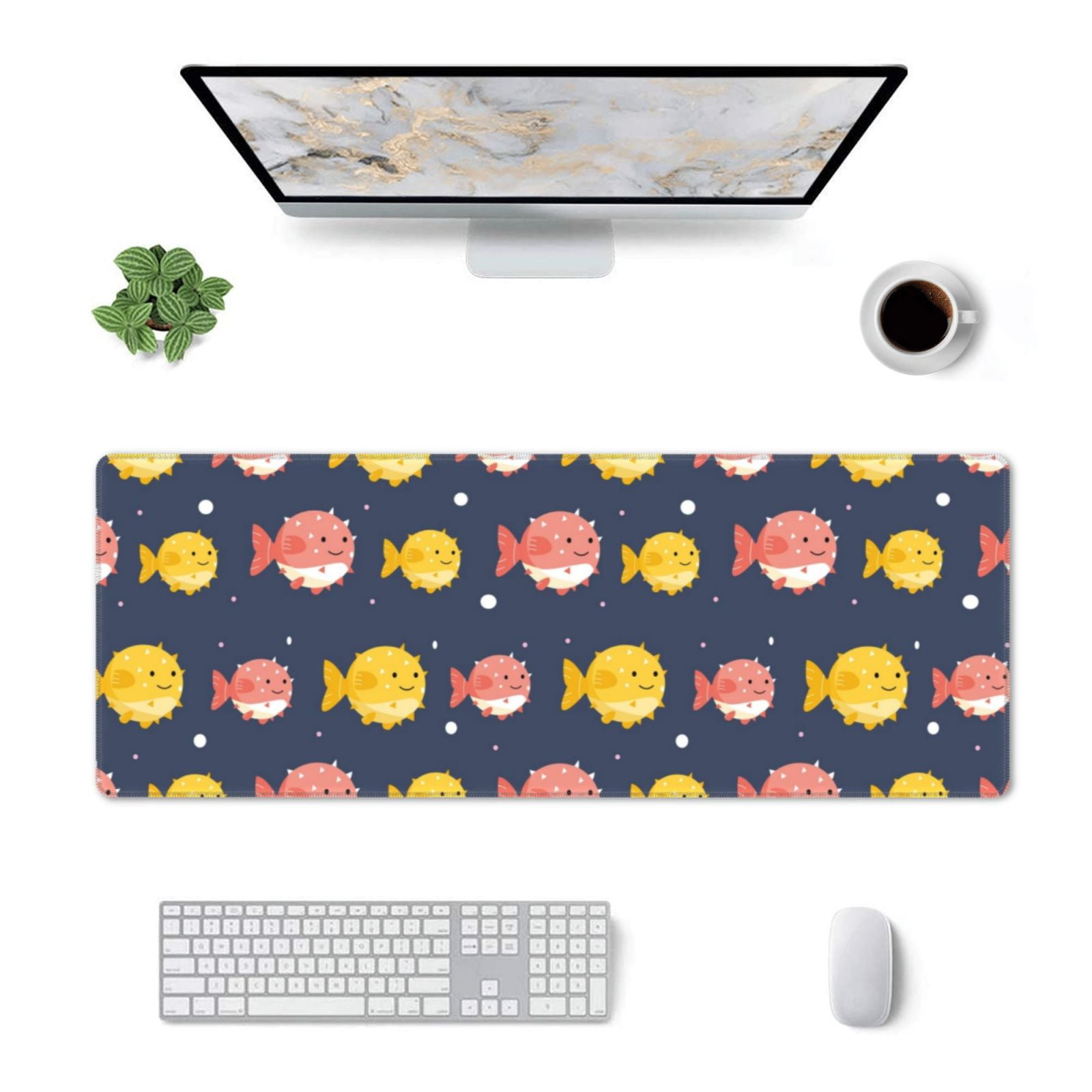 Qekee Cute Puffer Fish Print Mouse Pad,Desk Pad Protector,Office Desk ...