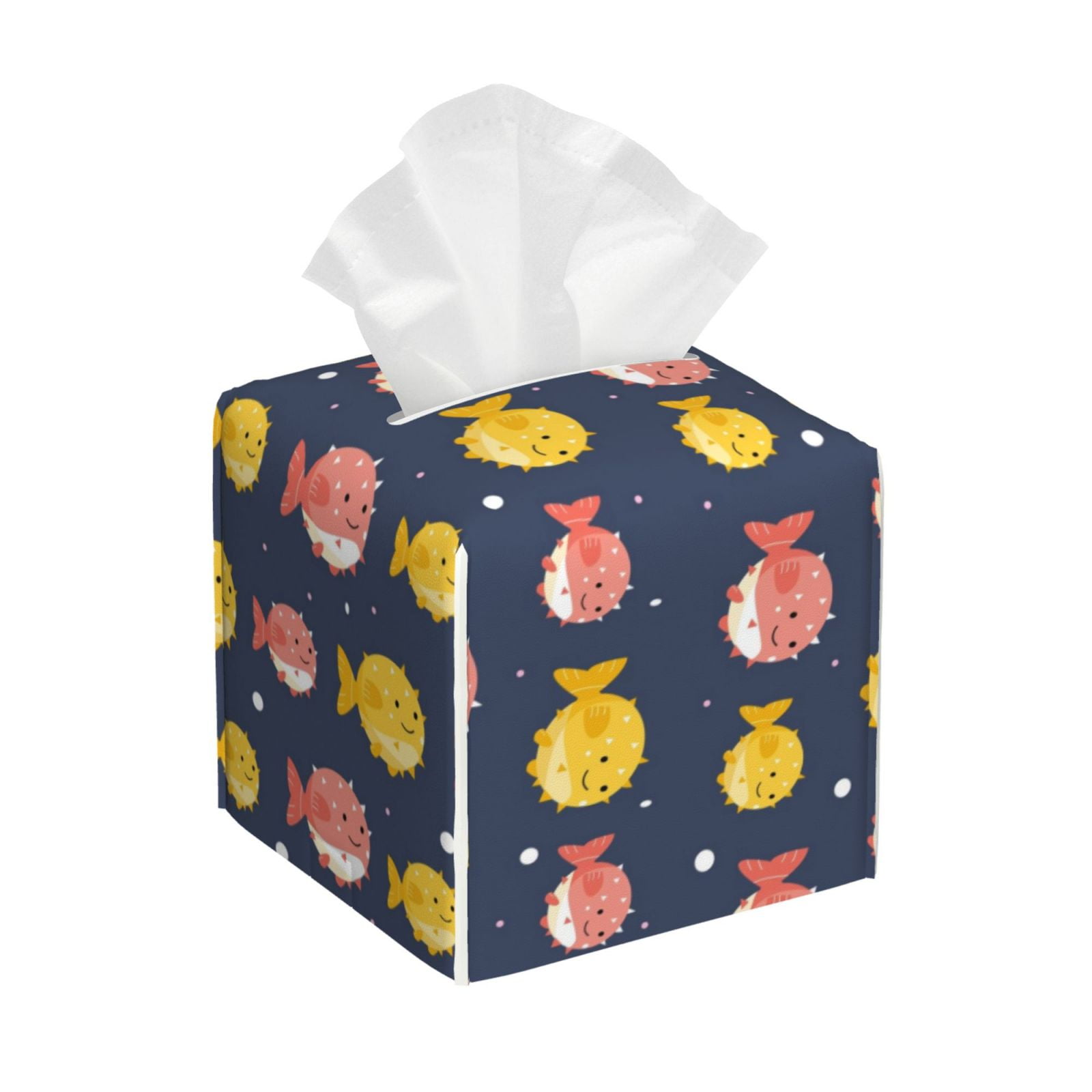 Qekee Cute Puffer Fish for Tissue Box Cover Holder, Square with Bottom ...