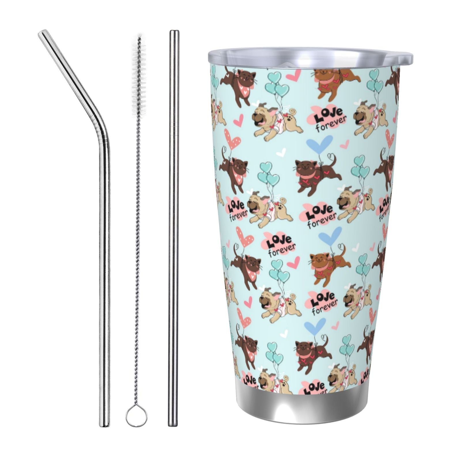 Qekee Cute Pug Dogs Print 20OZ Car Cup,Stainless Steel Vacuum Insulated ...