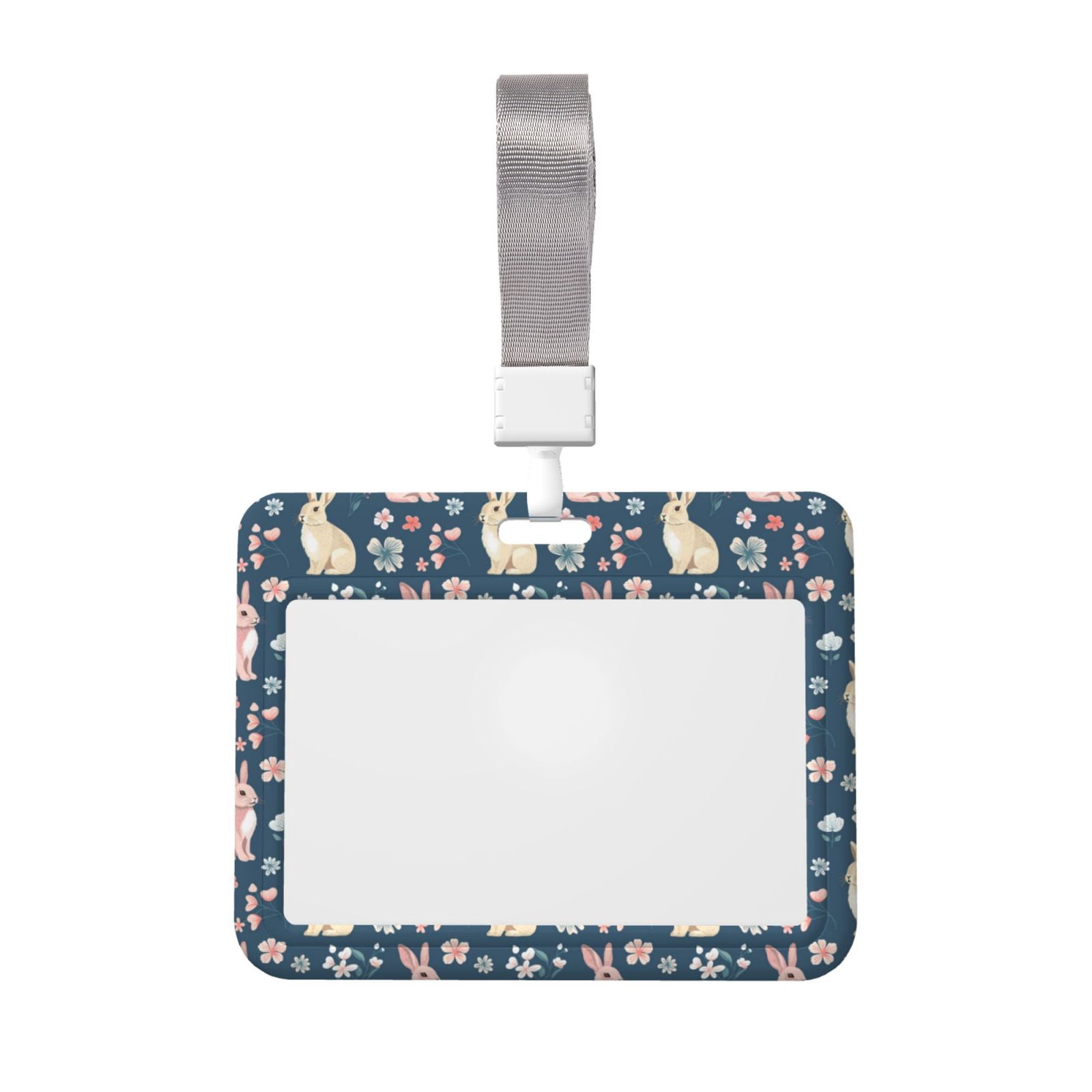 Qekee Cute Rabbit Floral Print Card Badge Holder,Clear Name Tag ID Card ...