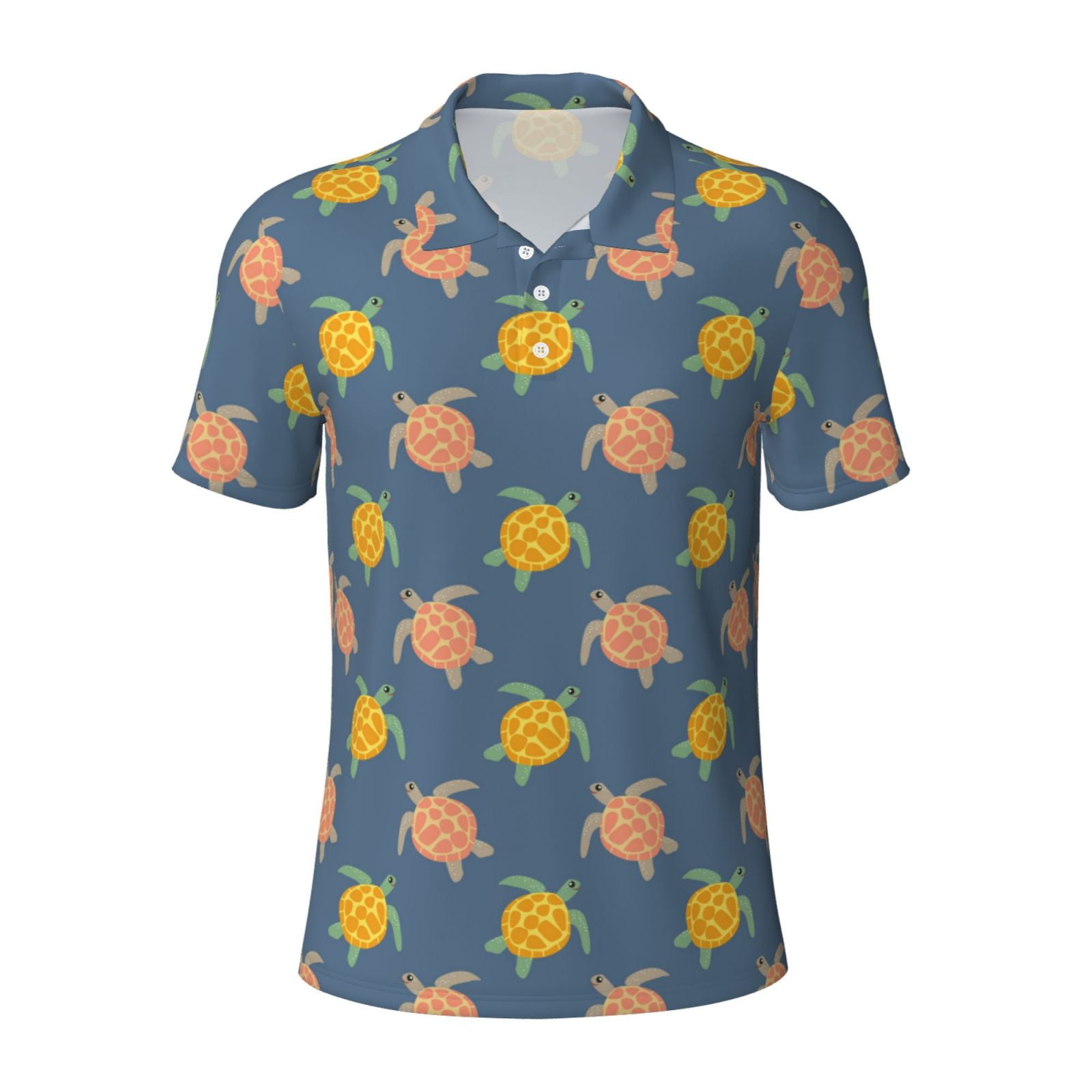 Qekee Cute Turtle for Mens Polo Shirts Casual Short Sleeve Button Down ...