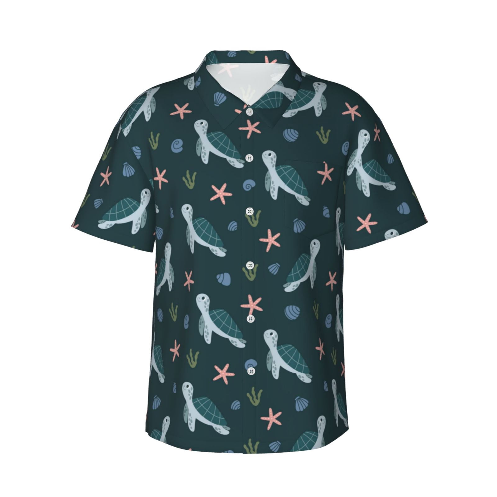 Qekee Cute Turtle print Hawaiian Shirt for Men Short Sleeve Button Down ...