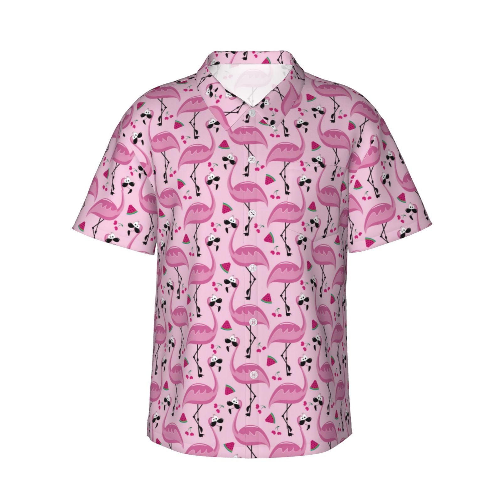 Qekee Cute Watermelon Flamingo print Hawaiian Shirt for Men Short ...