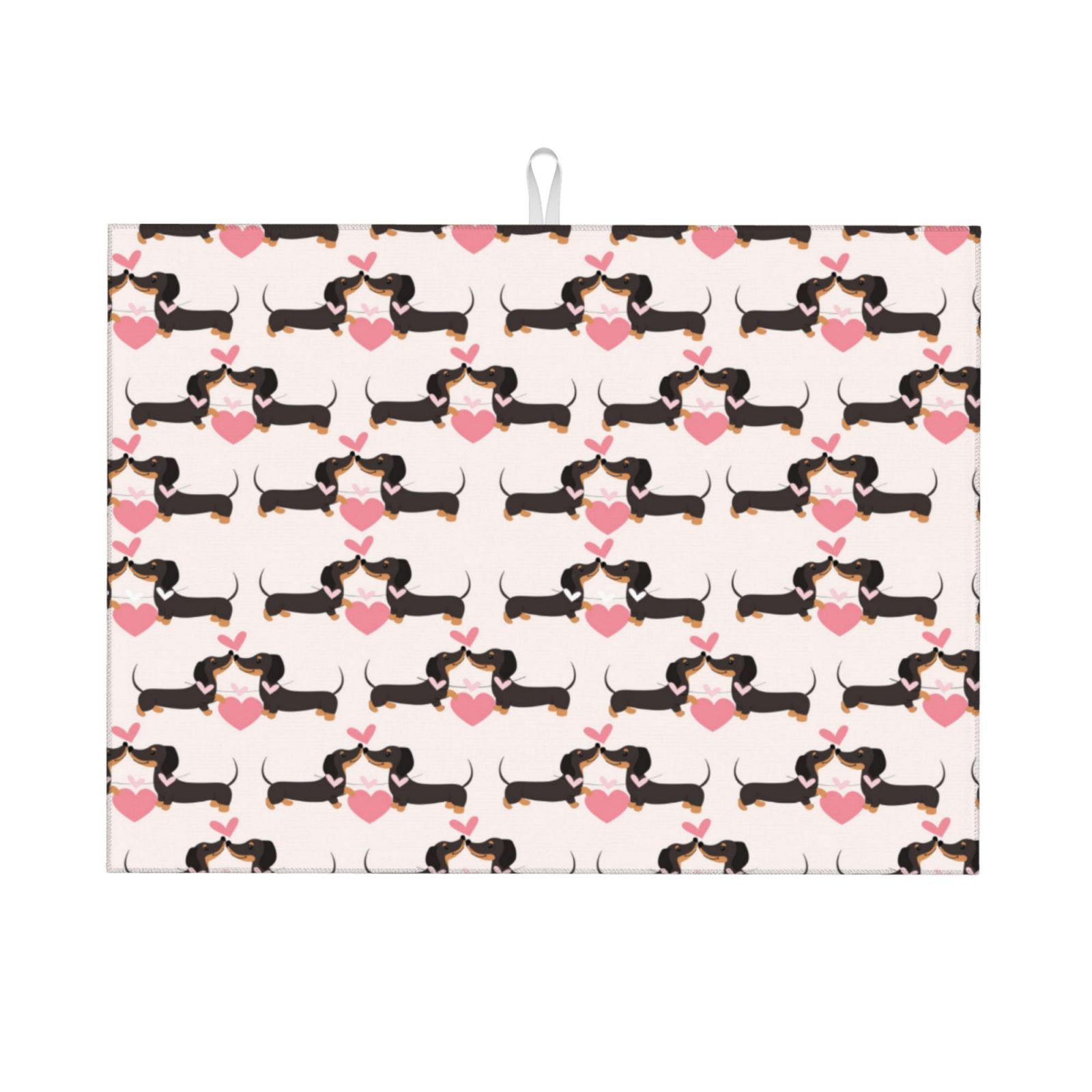 Qekee Dachshund And Hearts Print Dish Drying Mat,Dishes Drainer Mat for ...