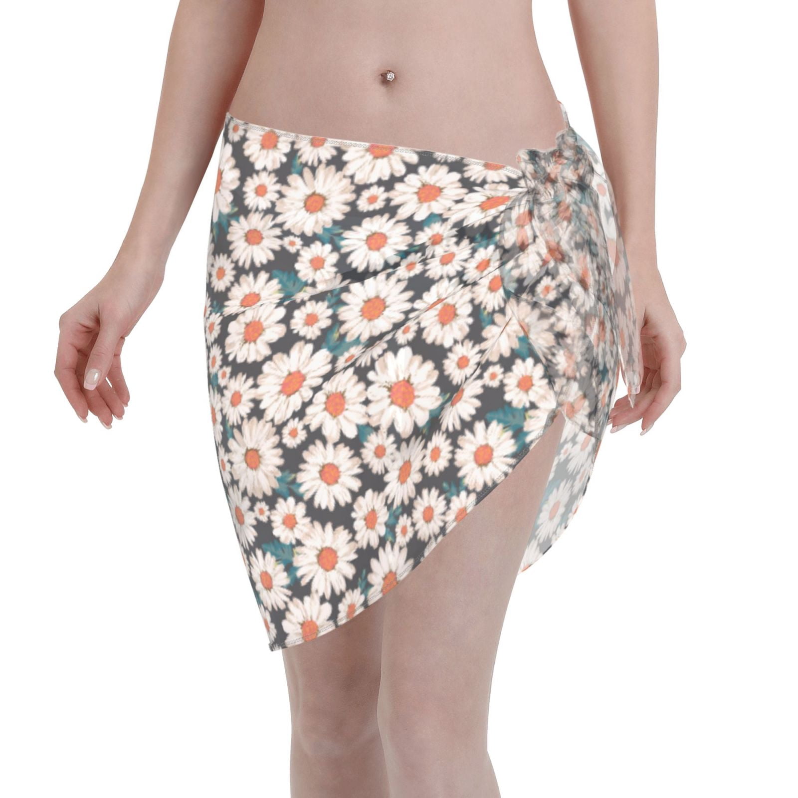 Qekee Daisies Flowers Women's Short Sarongs Cover Ups Sheer Bikini ...