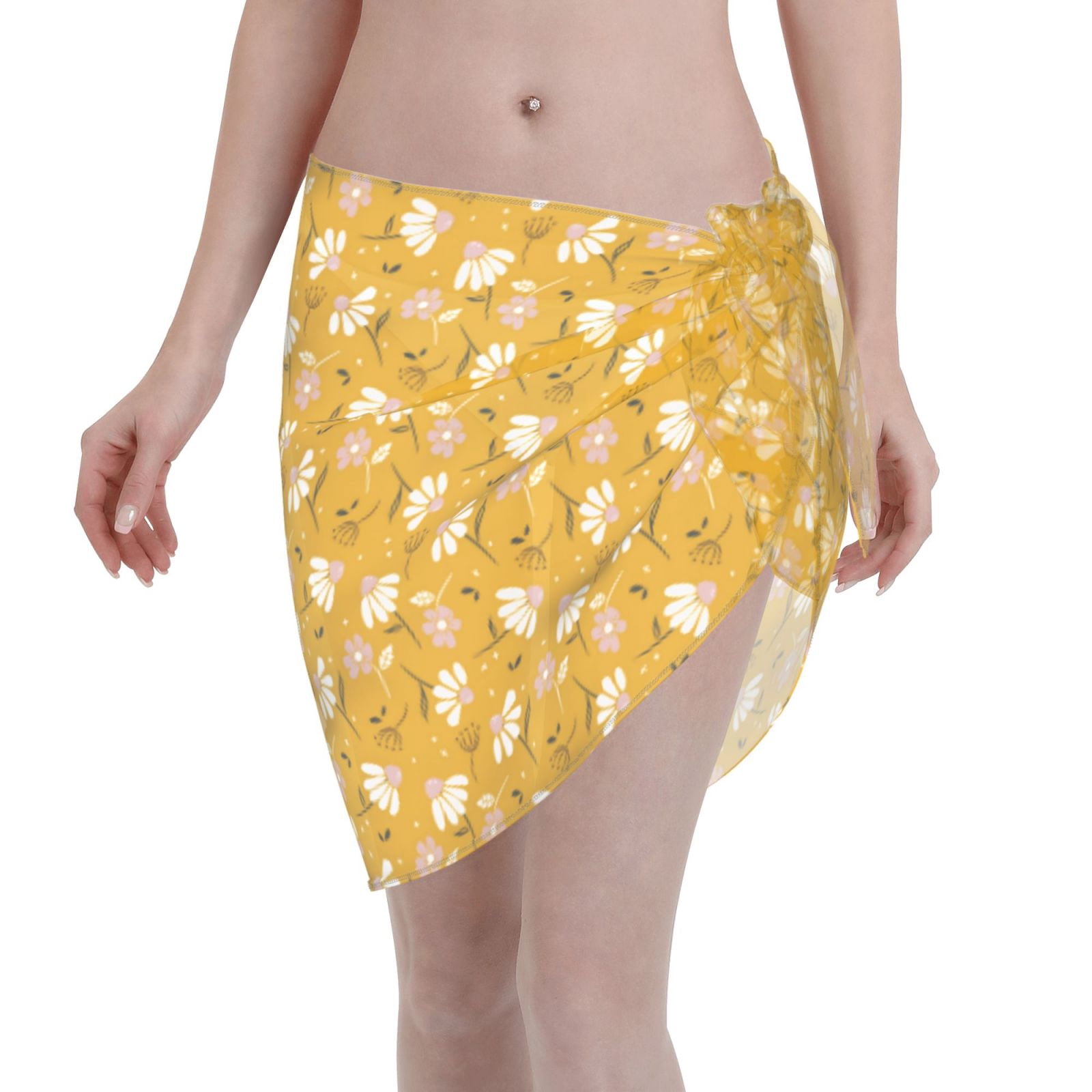 Qekee Daisies Flowers Women's Short Sarongs Cover Ups Sheer Bikini ...