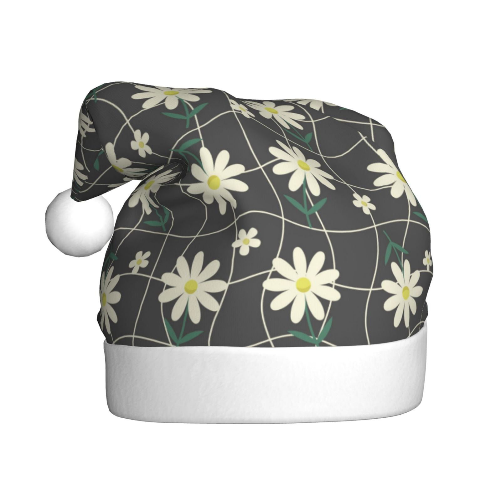 Qekee Daisies Flowers for Fluffy Red Santa Hats Set Plush Brim and ...