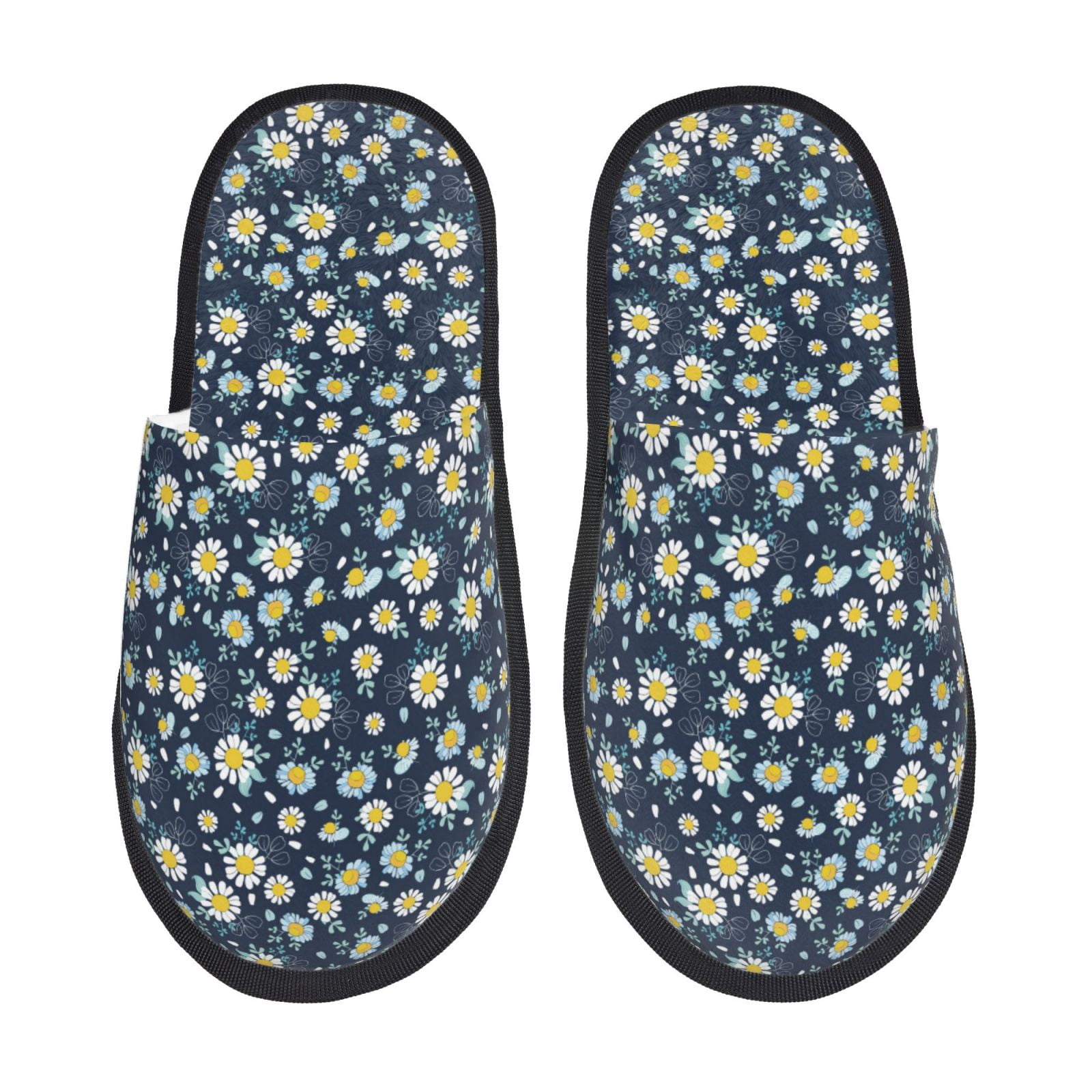 Qekee Daisy Floral B print Slippers for Women and Men, Fluffy Cute Cozy ...