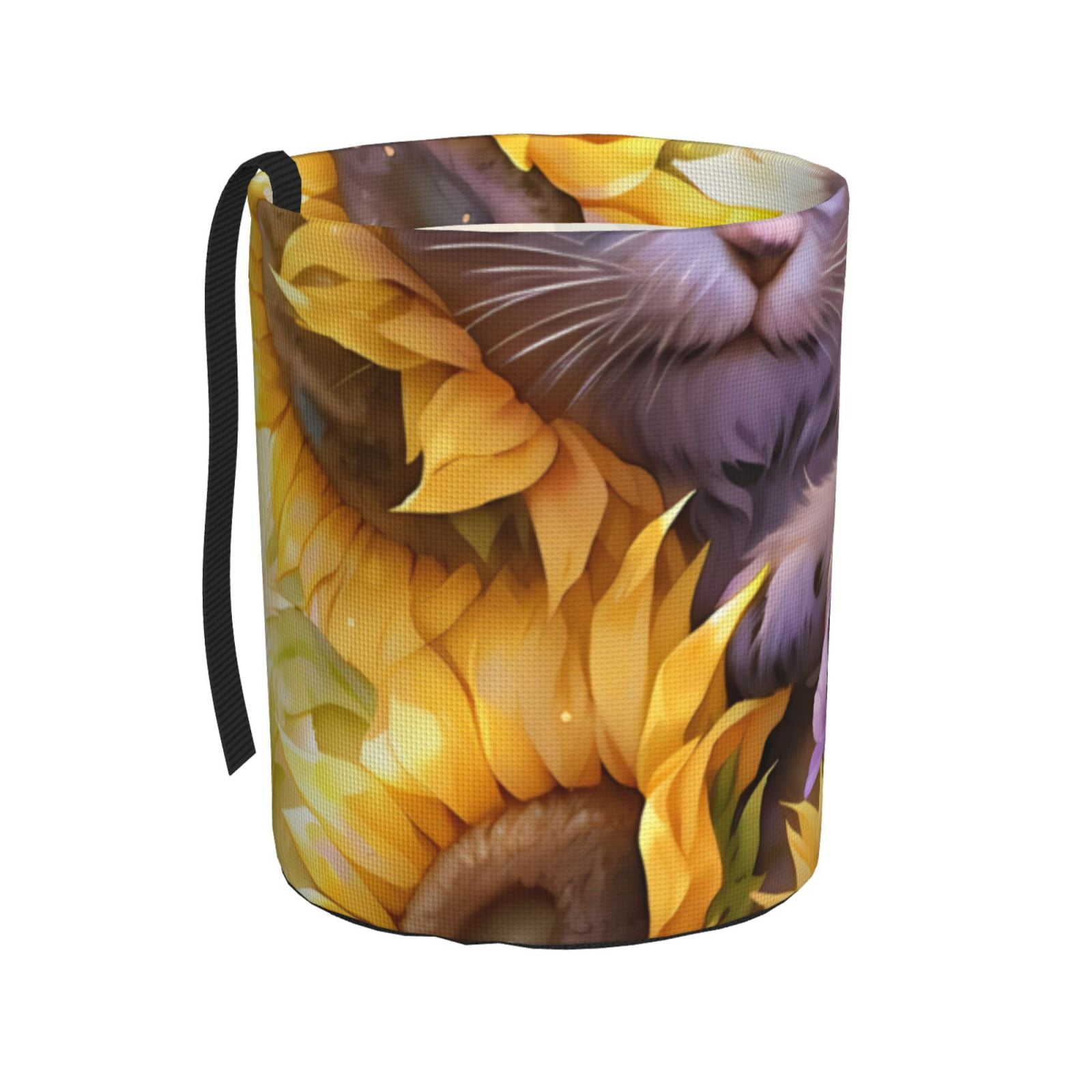 Qekee Daisy Sunflower Lazy Cat Print Automotive Waterproof Portable Collapsible Trash Can ...