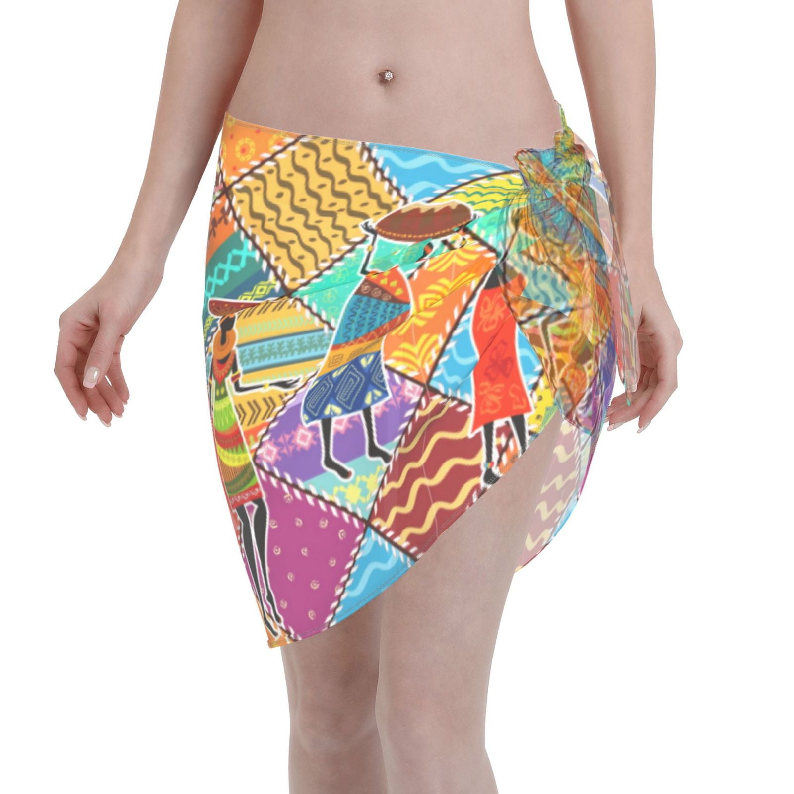 Qekee Dancing African Womans Women's Short Sarongs Cover Ups Sheer Bikini Wraps for Swimwear ...