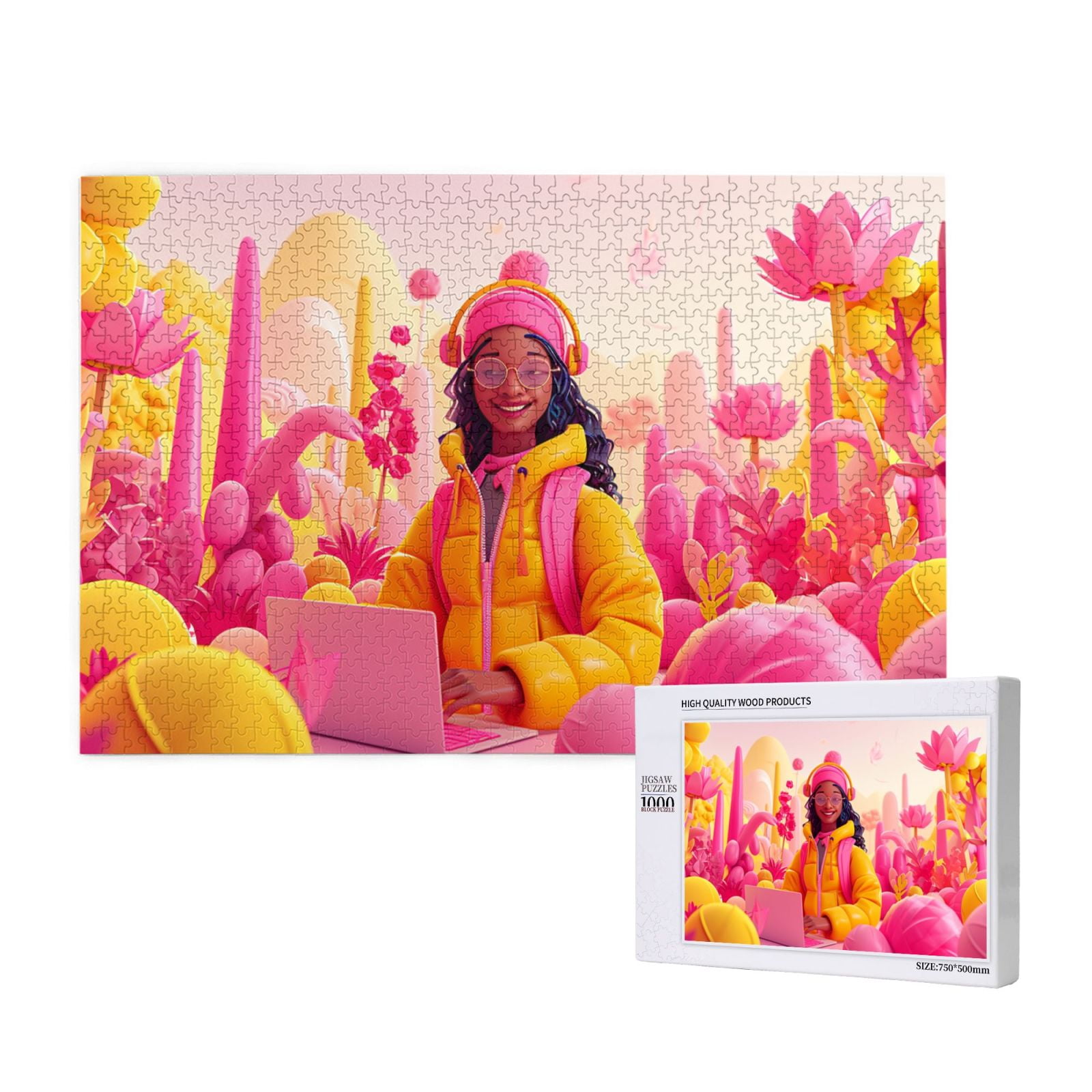 Qekee Digital Nomad Pink Landscape Print 1000-Piece Jigsaw Puzzles ...