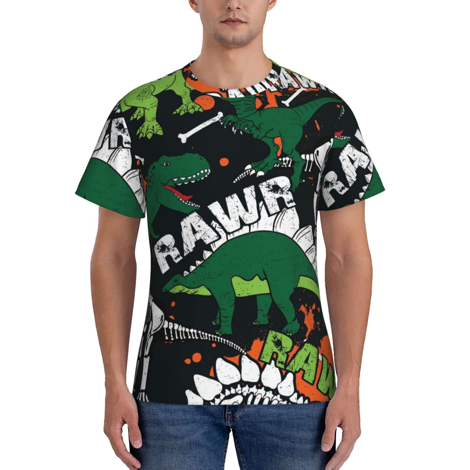 Qekee Dinosaur Skeleton Classic Fit T-Shirt Men's Shirt Men's Tight ...
