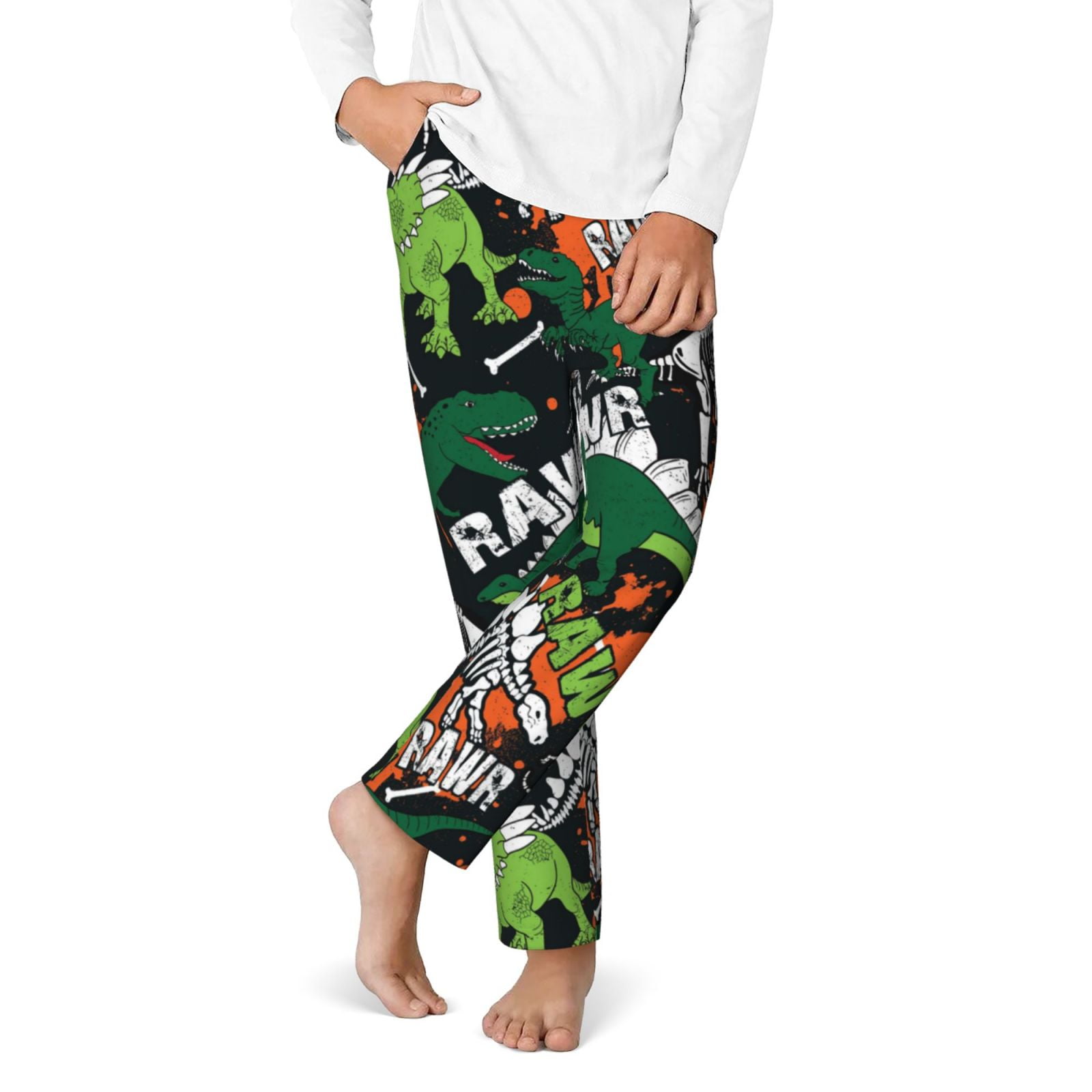 Qekee Dinosaur Skeleton Print Kids Pajama Pants, Teenagers' Bottom ...