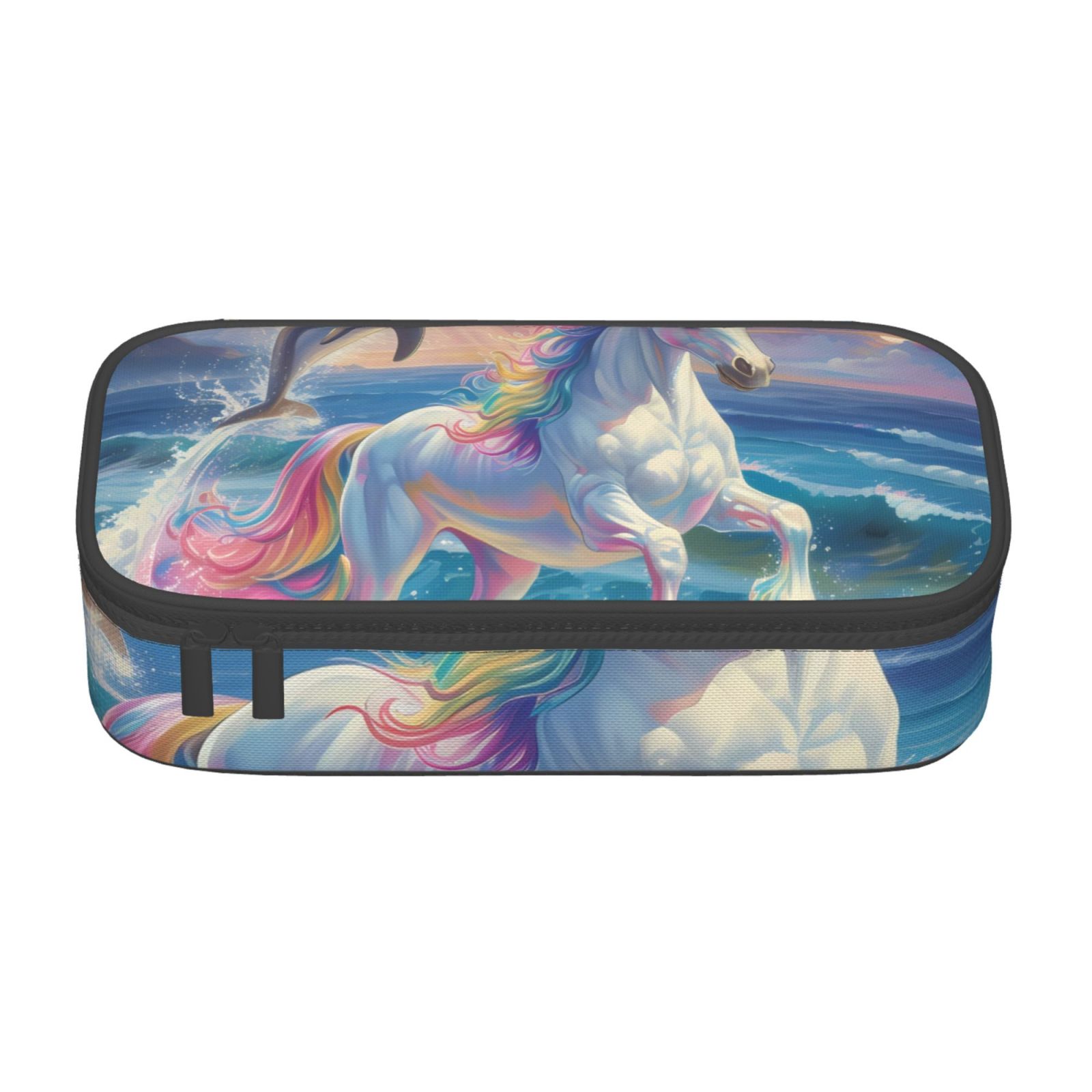 Qekee Dolphin Rainbow Horse print Large Pencil Case, Aesthetic Pen ...