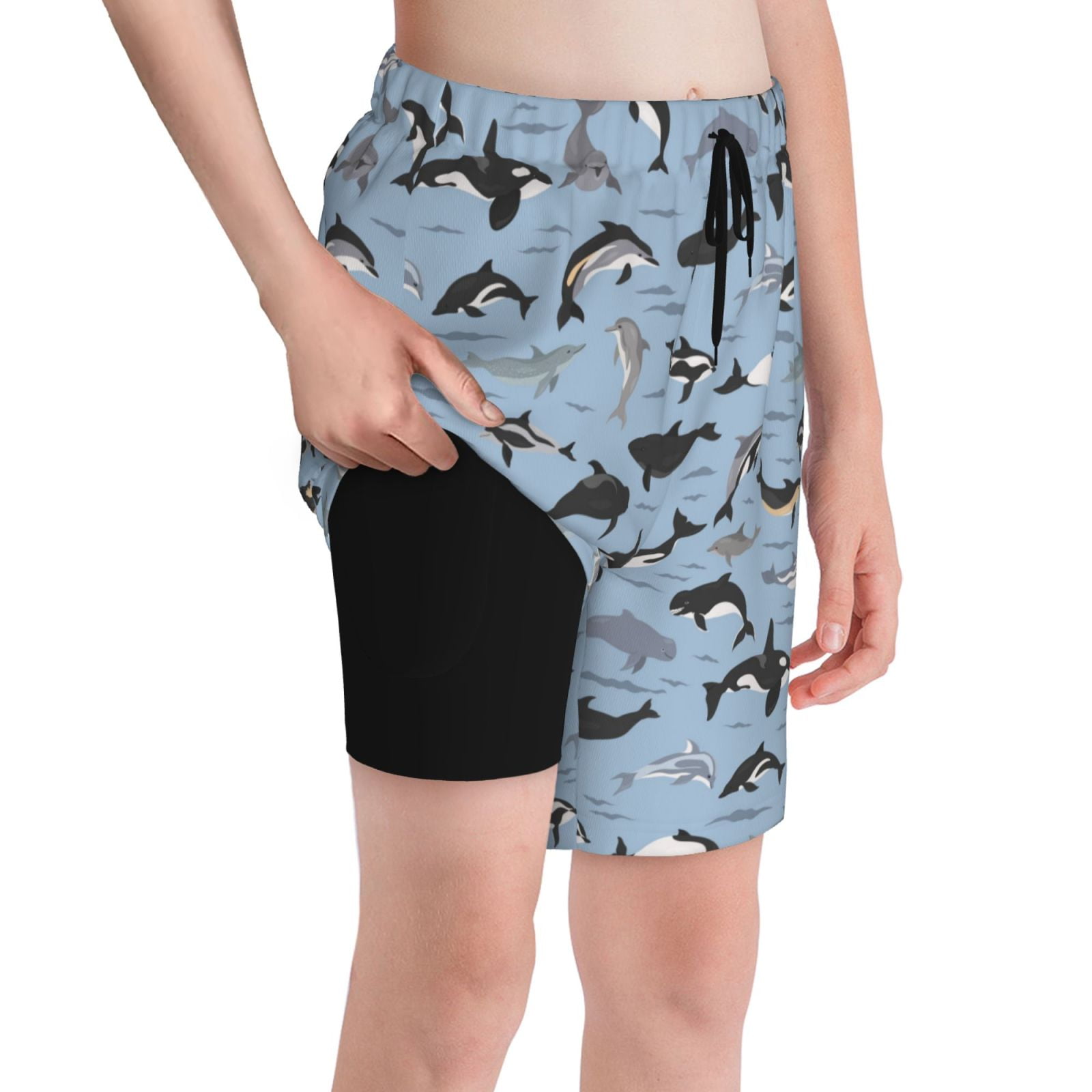 Qekee Dolphins Print Boys Swim Trunks,Compression Liner Swim Shorts ...