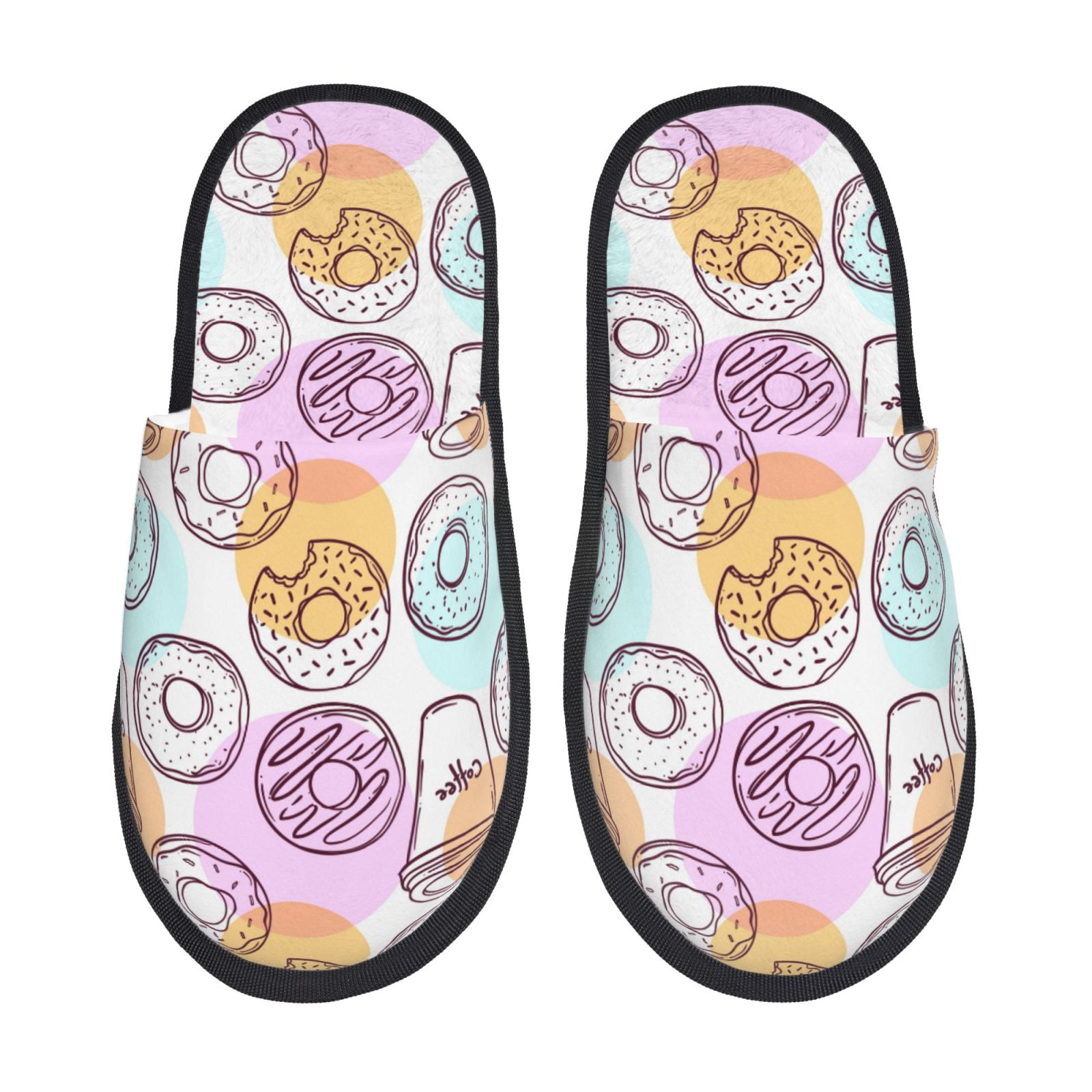 Qekee Donuts and Coffee print Slippers for Women and Men, Fluffy Cute ...