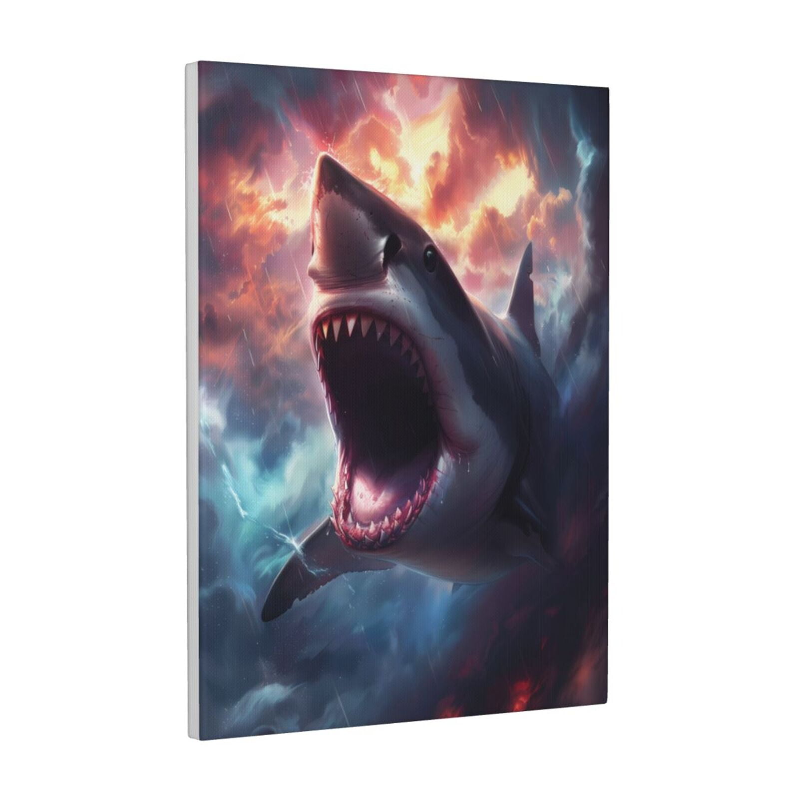 Qekee Dramatic Shark Attack Print Canvas Wall Art for Bathroom,Abstract ...