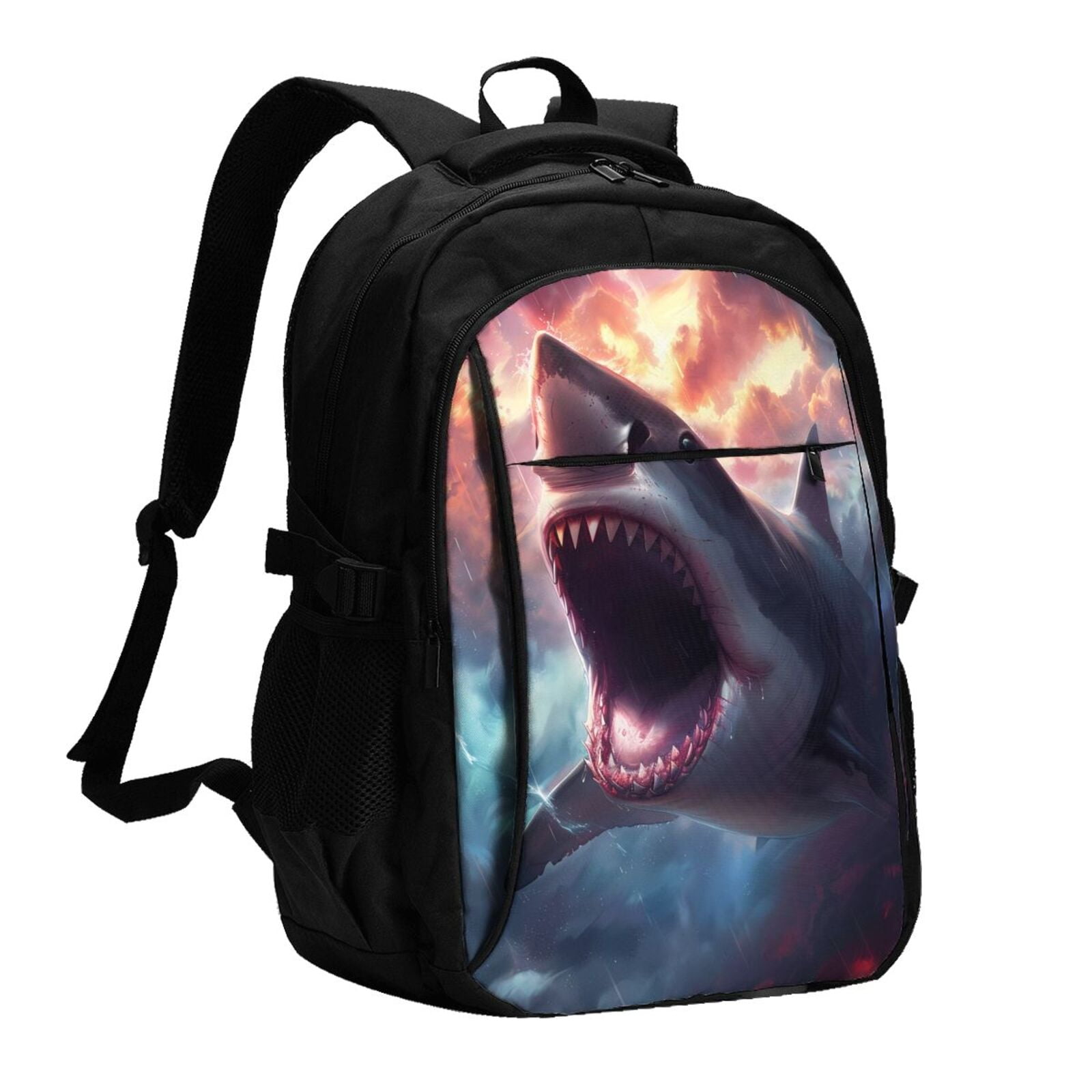 Qekee Dramatic Shark Attack Print Travel Laptop Backpack Waterproof ...