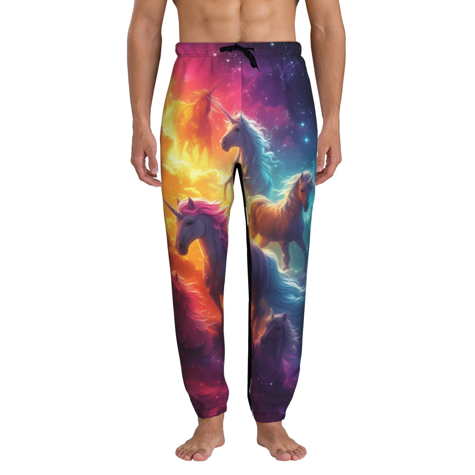 Qekee Dreamy Night Sky White Horse Pattern Mens Sweatpants, Men's ...