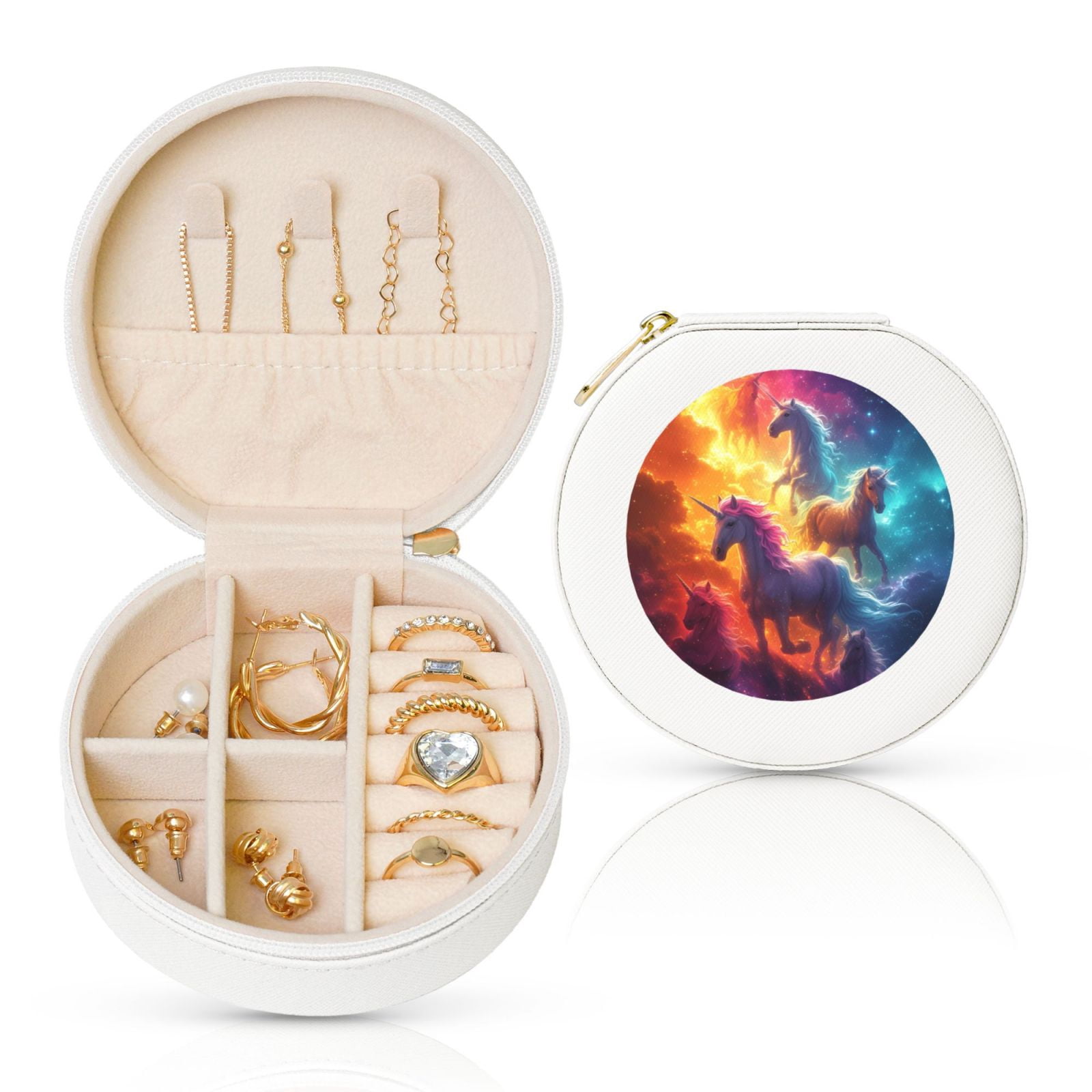 Qekee Dreamy Night Sky White Horse for Travel Jewelry Box for Women And ...