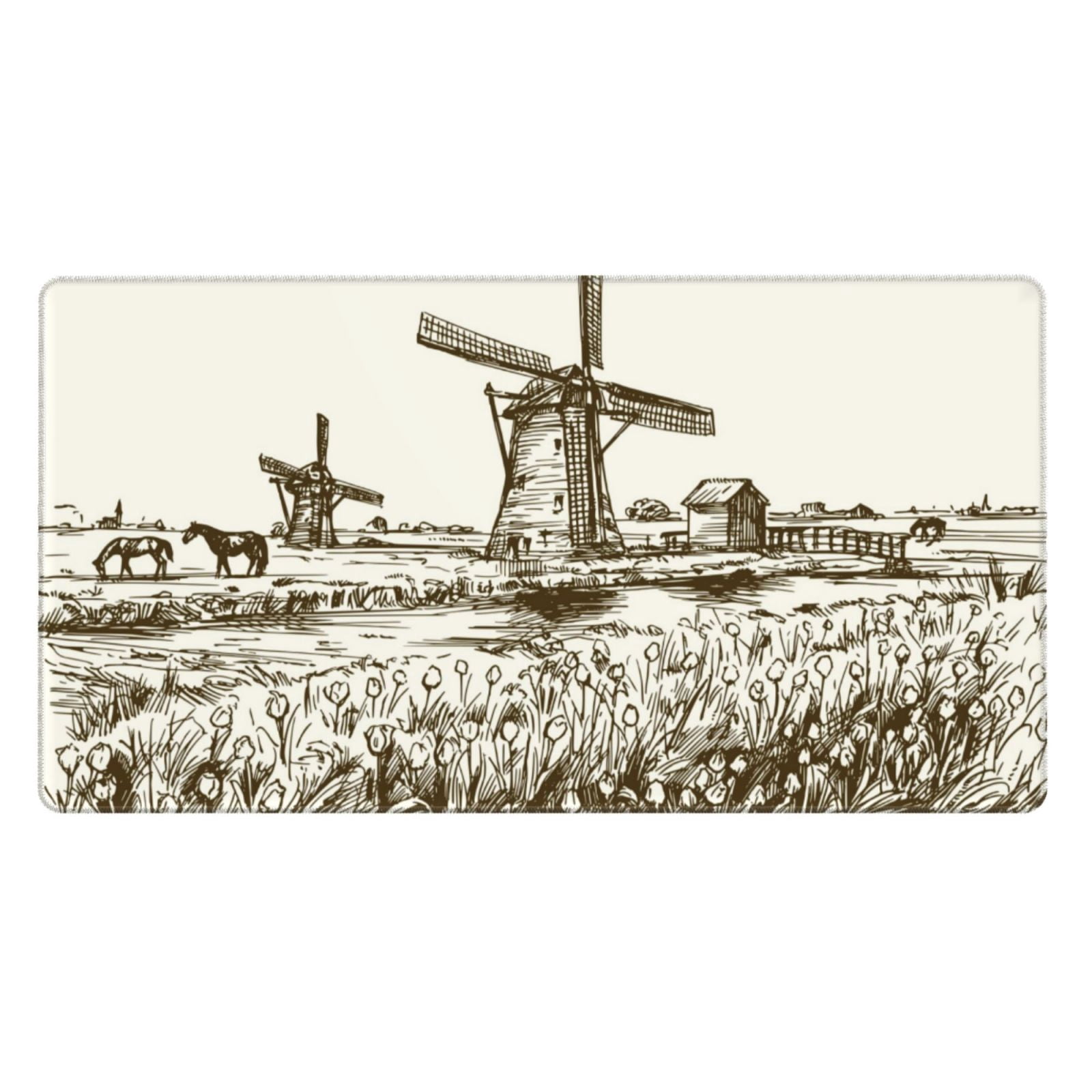 Qekee Dutch Windmill Print Desk Pad Protector,Mouse Pad,Office Desk Mat ...
