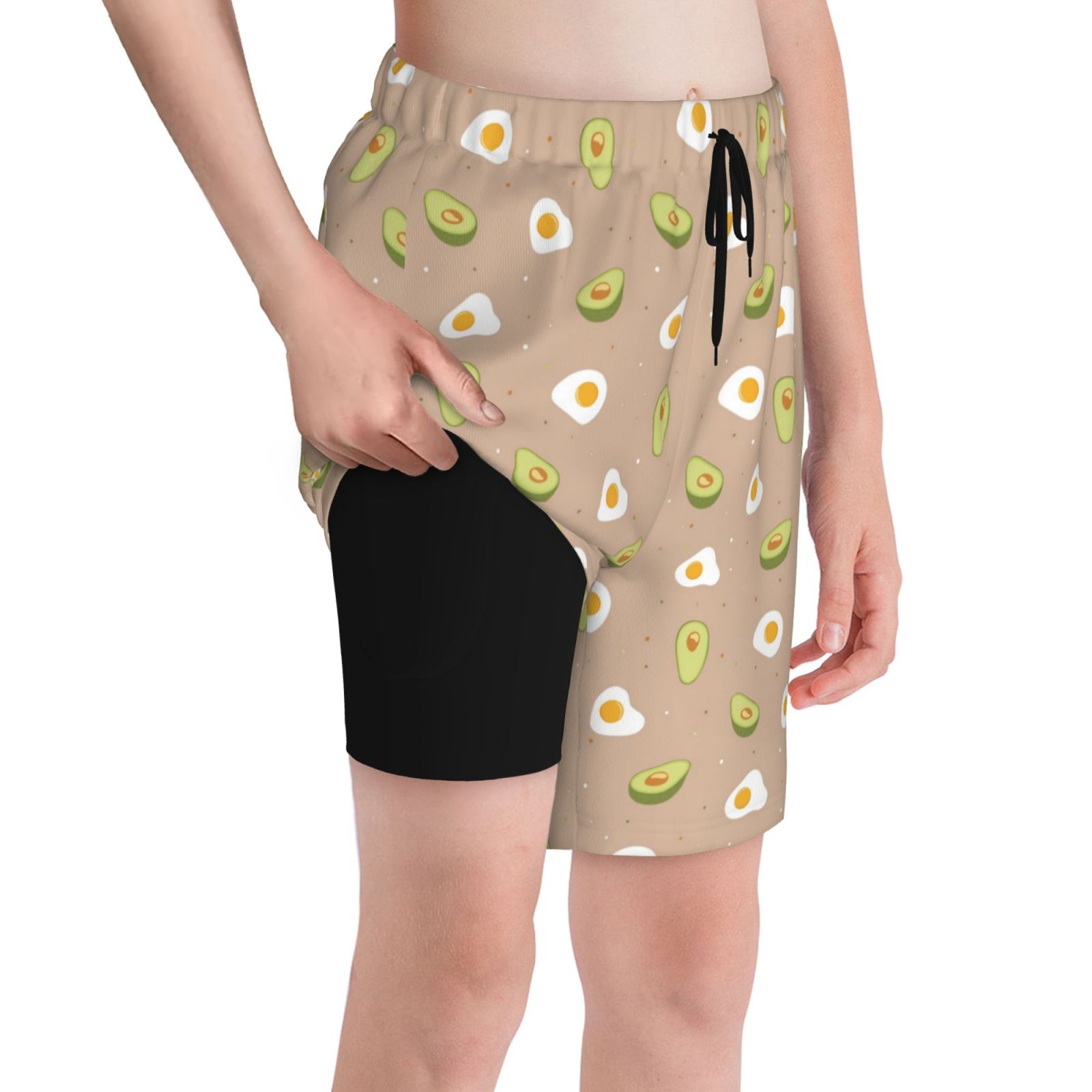 Qekee Egg and Avocado Print Boys Swim Trunks,Compression Liner Swim ...