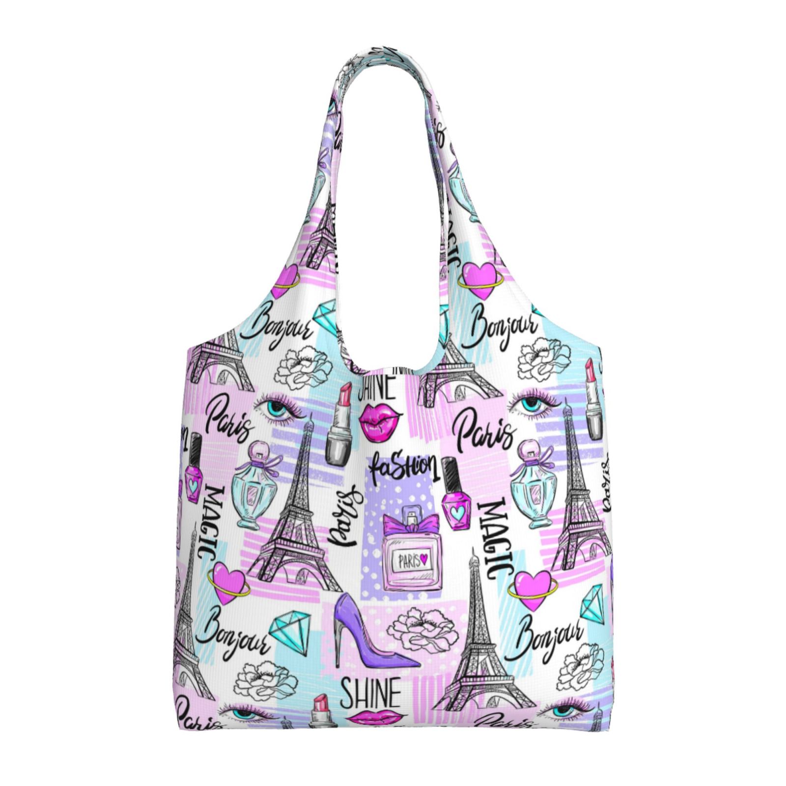 Qekee Eiffel Tower and Hearts for Canvas Aesthetic Tote Bag for Women ...