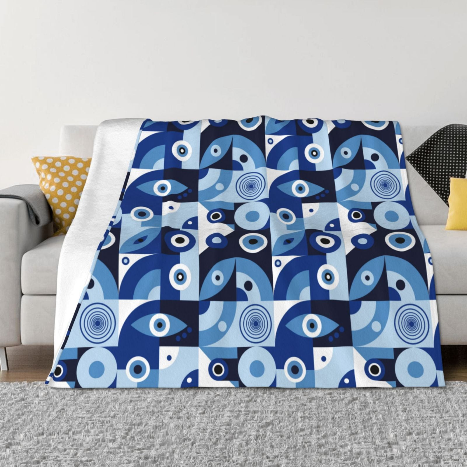 Qekee Evil Eye print Throw Blanket, Cotton Flannel Home Decor, All ...