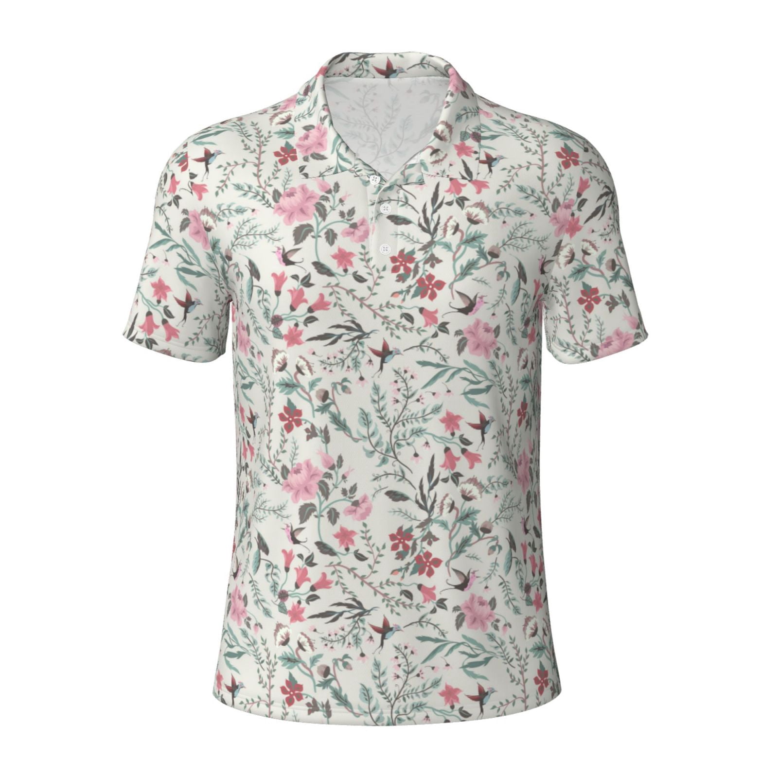 Qekee Fairy Floral for Mens Polo Shirts Casual Short Sleeve Button Down ...