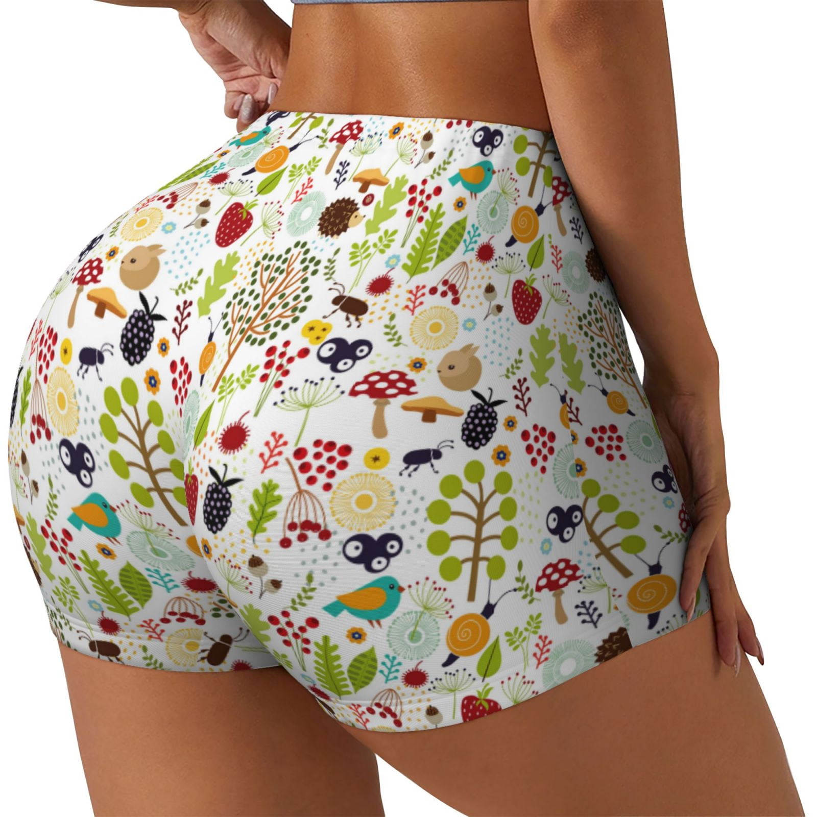Qekee Fall Animals Pattern Women Workout Shorts, Sports Shorts, Scrunch ...