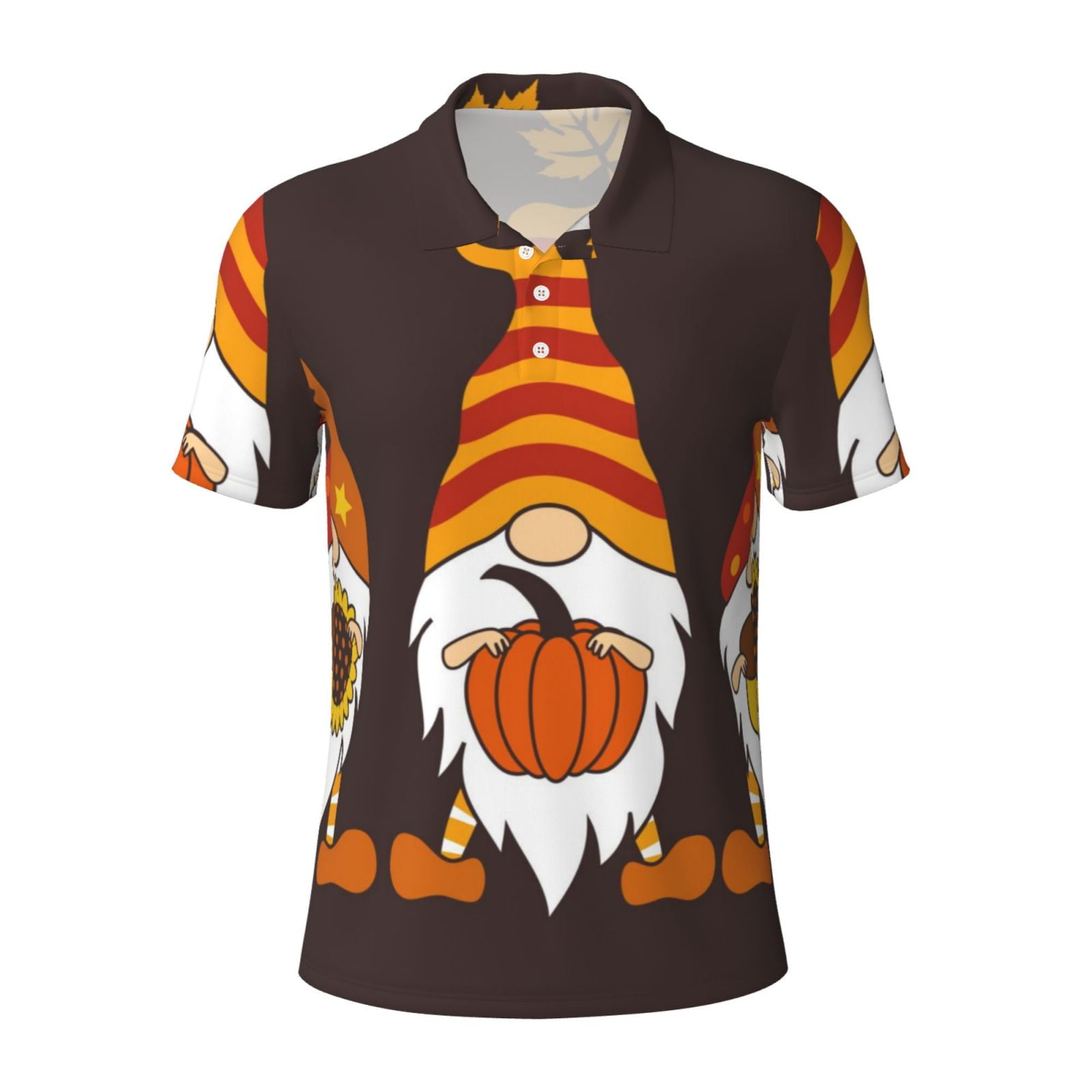 Qekee Fall Gnomes for Mens Polo Shirts Casual Short Sleeve Button Down ...