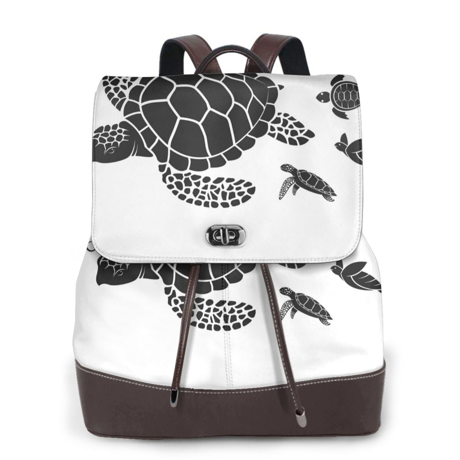 Qekee Family Of Sea Turtles Print Leather Backpack Purse for Women ...