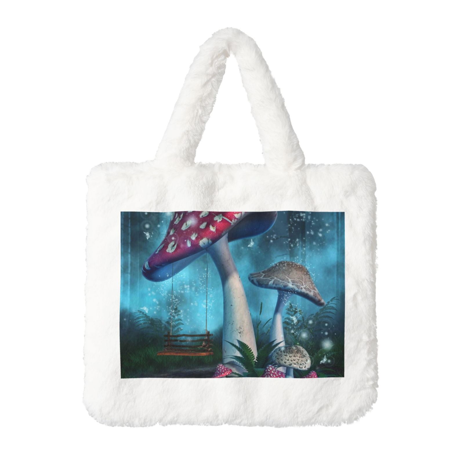 Qekee Fantasy Mushrooms Print Plush Underarm Bag, Ladies Fluffy ...